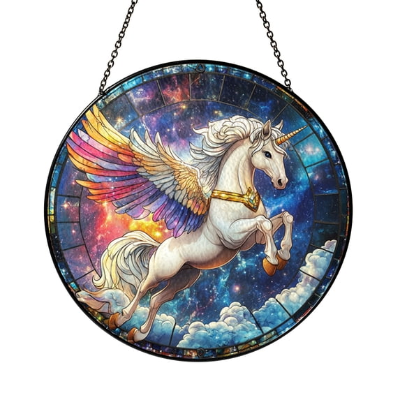 Fantasy Creature Winged Unicorn Stained Glass Style Suncatcher ...