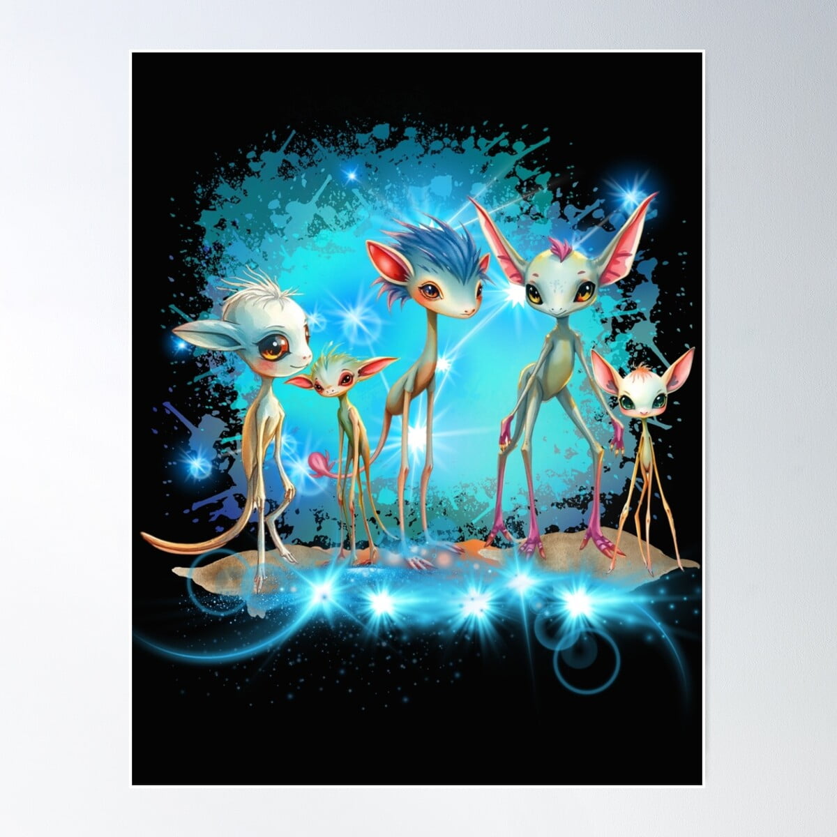 Fantasy Creatures Aliens Cute Poster Wall Art, Modern Wall Decor For ...