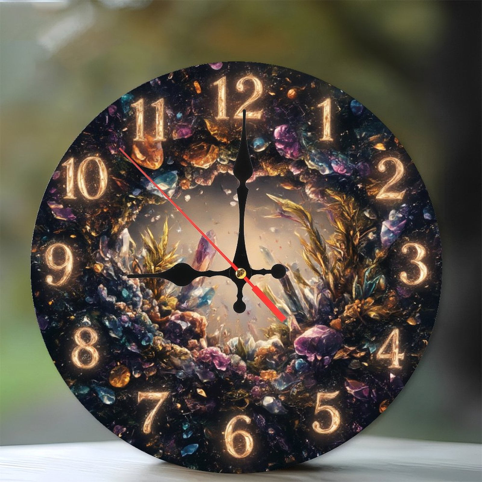 Fantasy Crystal Cave Clock Wall Art Home Decor 10-Inch Silent Wooden Wall Clock, Battery ...