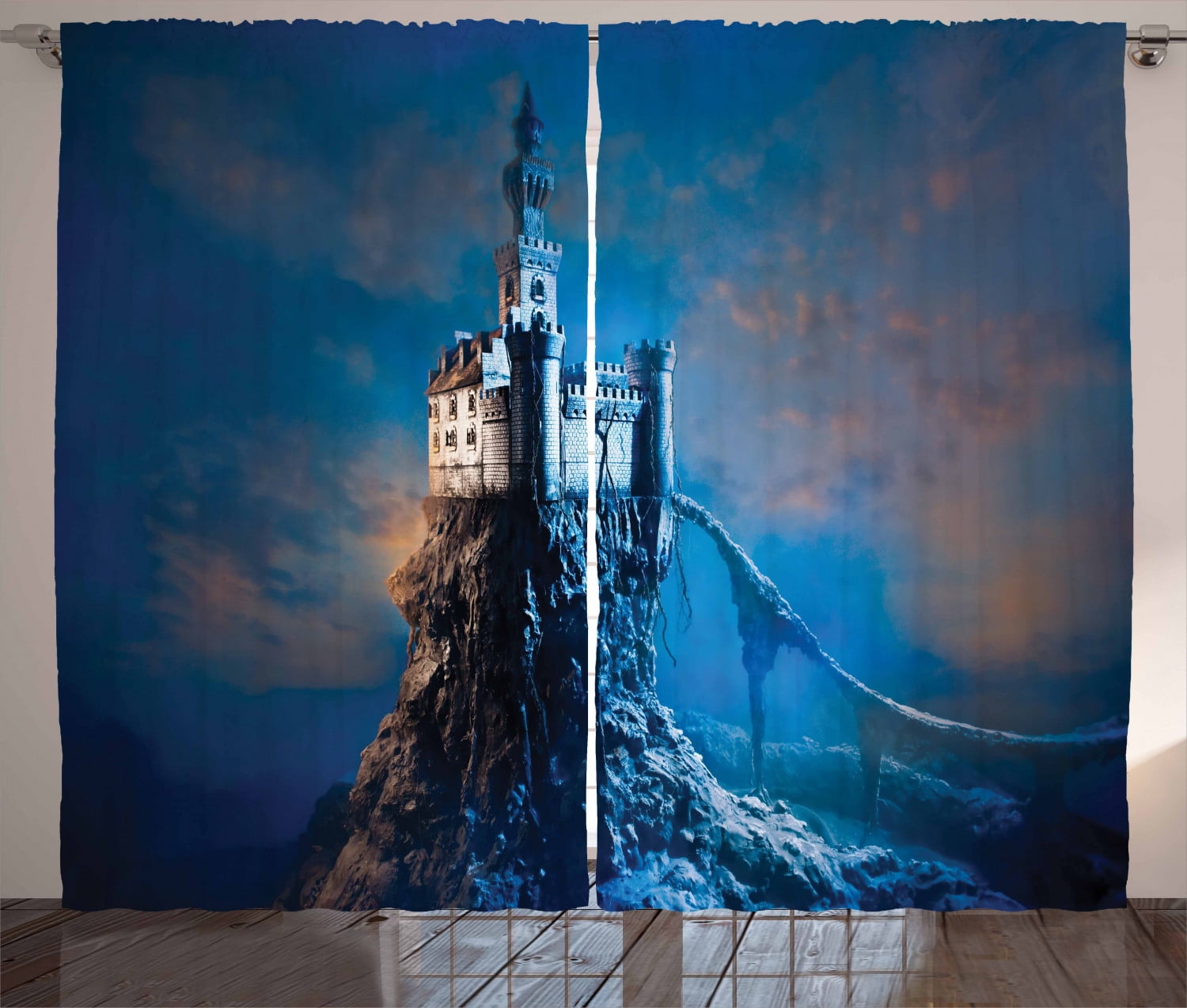 Ambesonne Fantasy Curtains 2 Panel Set, Castle Hill Top, 108" x 63 ...