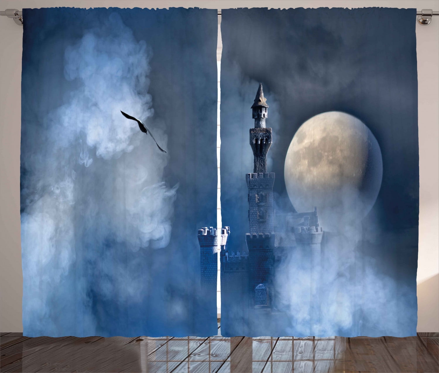 Ambesonne Fantasy Curtains 2 Panel Set, Castle on Clouds Gothic, 108" x ...