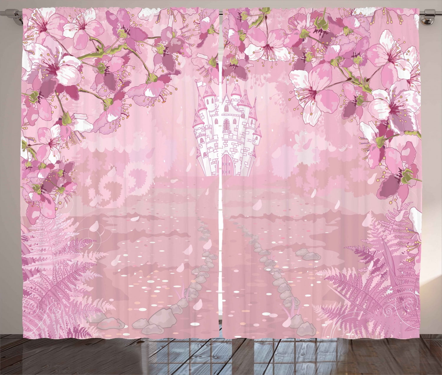 Ambesonne Tale Curtains 2 Panel Set, Medieval Castle Surreal, 108" x ...