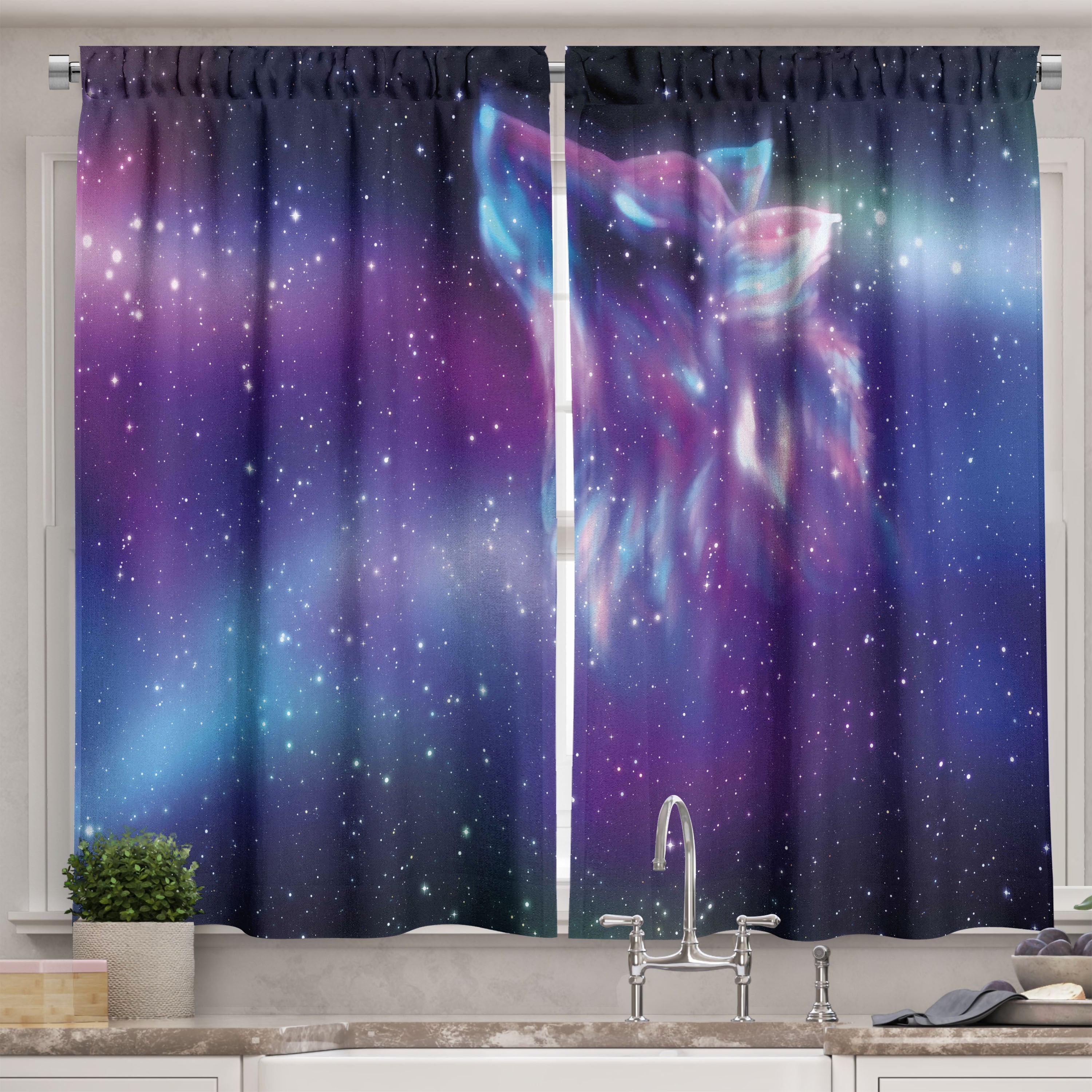 Fantasy Curtains 2 Panels Set, Psychedelic Northern Starry Sky with ...