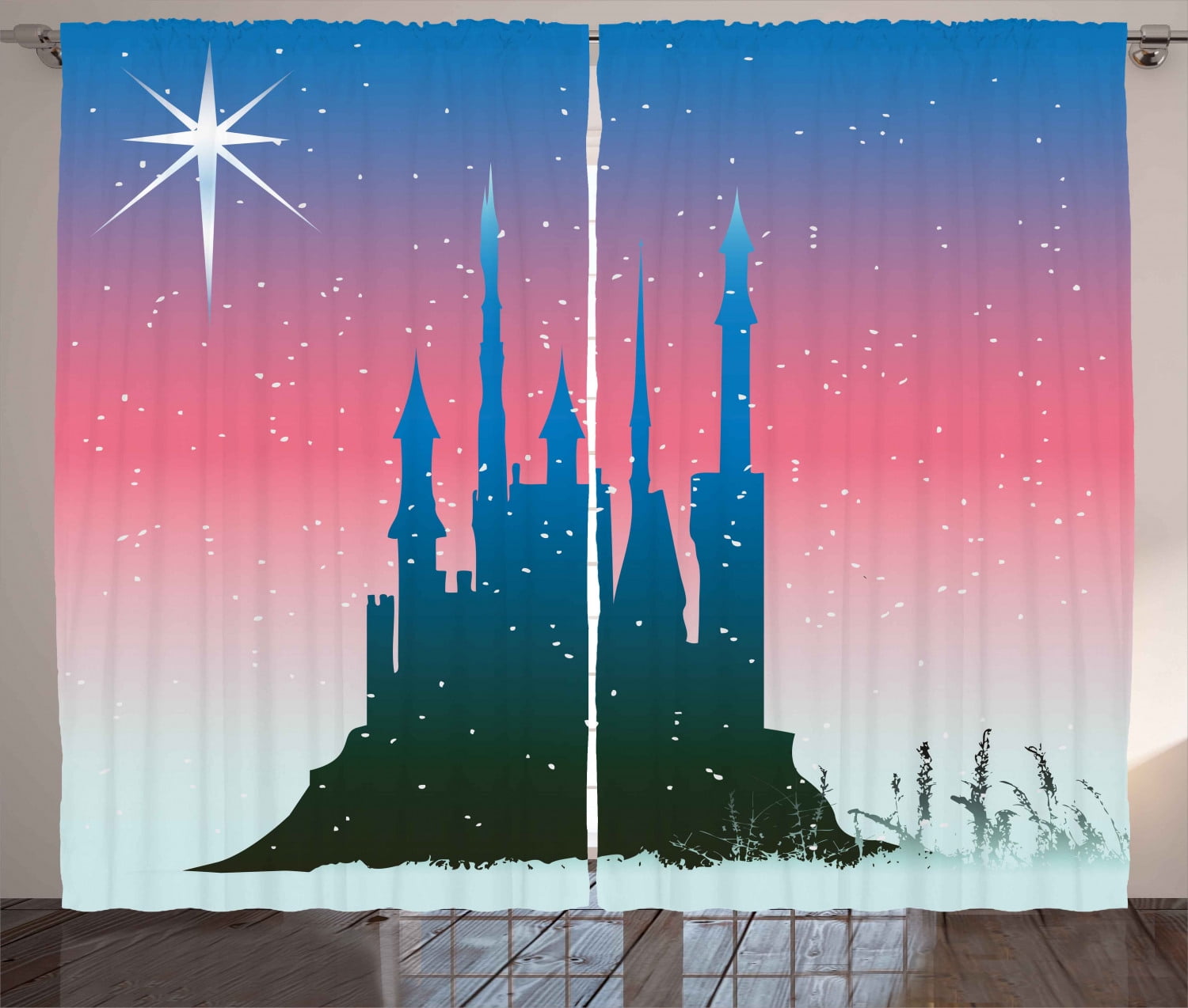 Ambesonne Fantasy Curtains 2 Panel Set, Medieval Castle Stars, 108" x ...