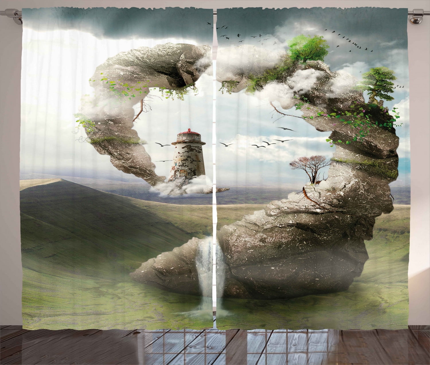 Ambesonne Fantasy Curtains 2 Panel Set, Dreamland Stone Bridge, 108" x ...