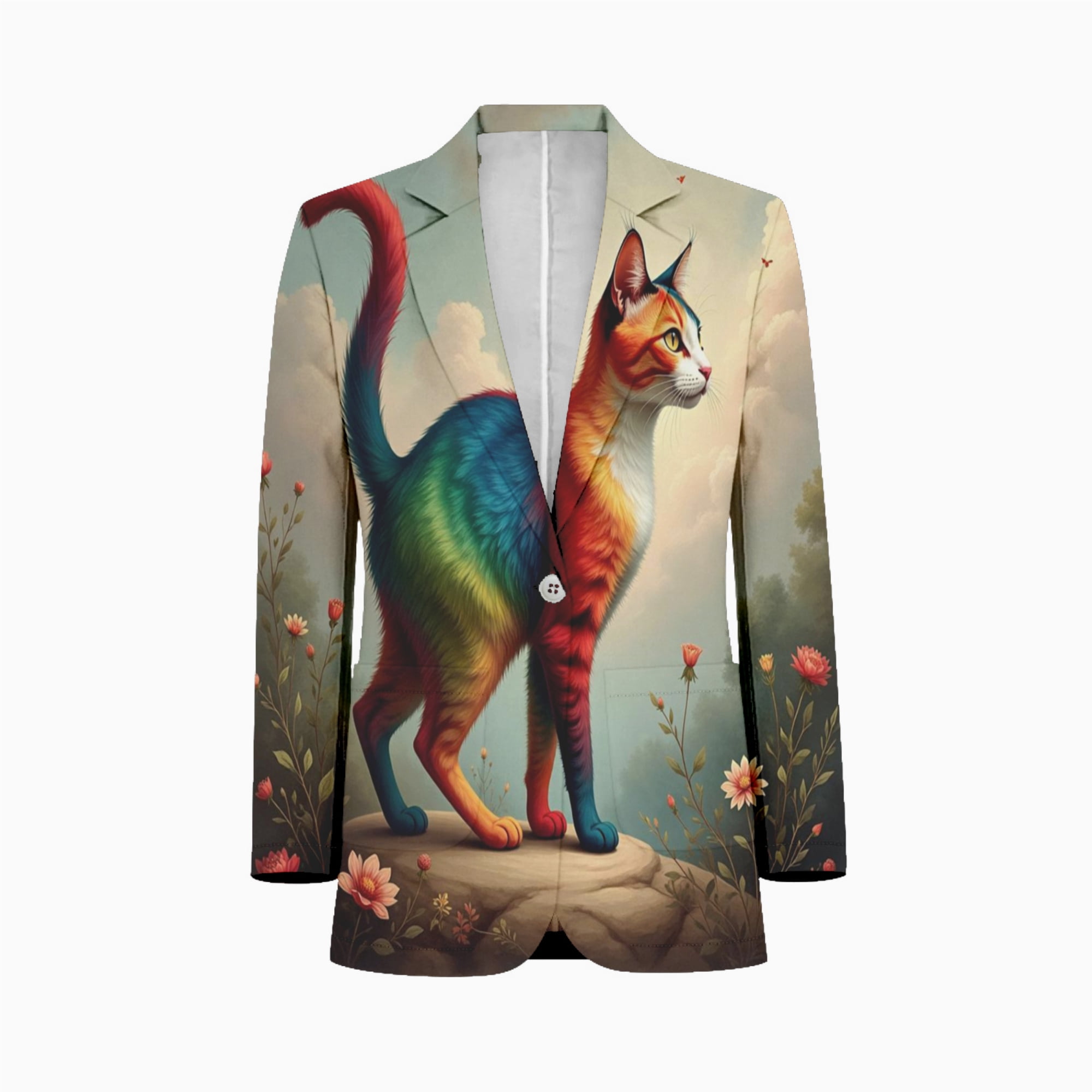Fantasy Cute Cat Flowers Mens Suits Shawl Collar Slim Fit Suit Mens ...