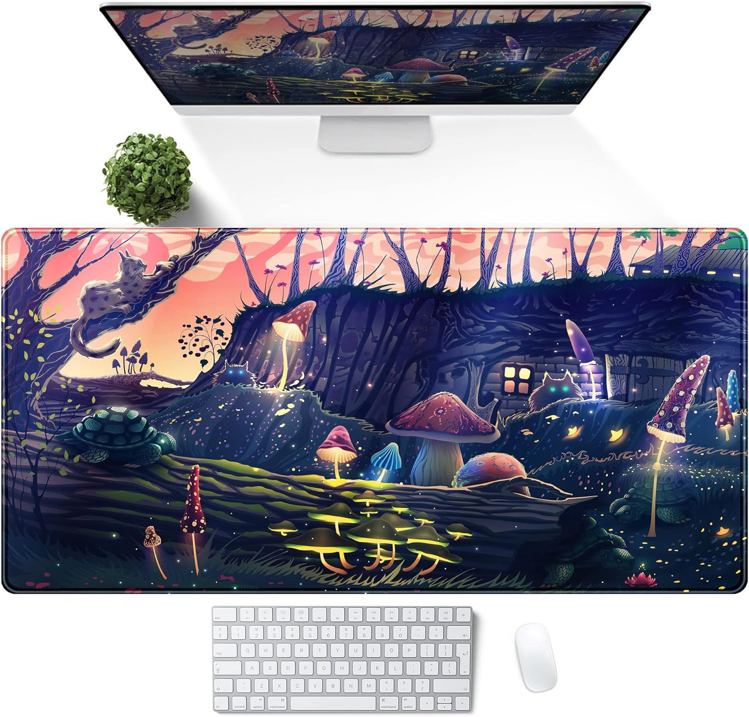 Fantasy Cute Desk Mat Mushroom Garden Large Mouse Pad Extended Anime ...