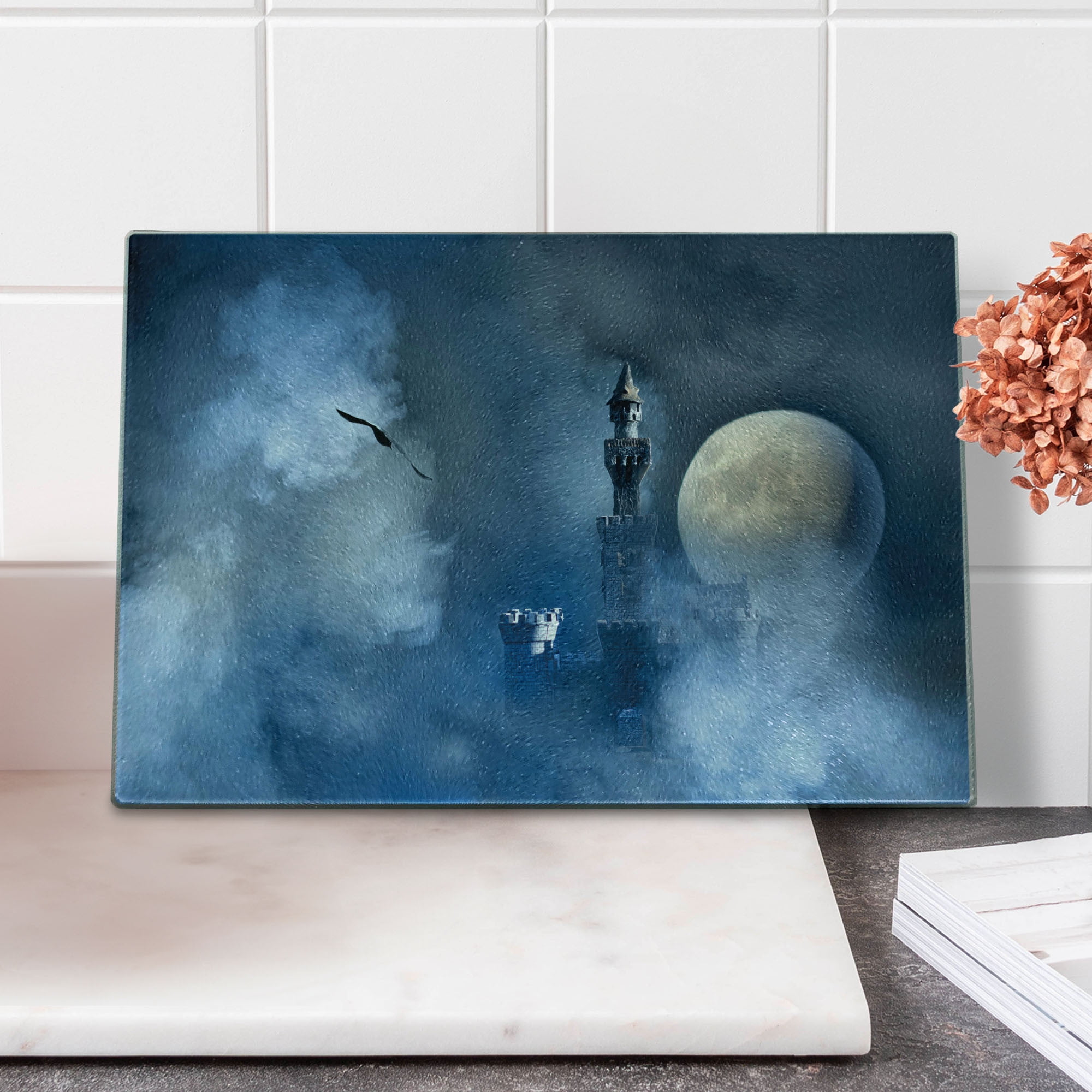 Fantasy Cutting Board, Castle on Clouds at Moon Night Scary Gothic ...