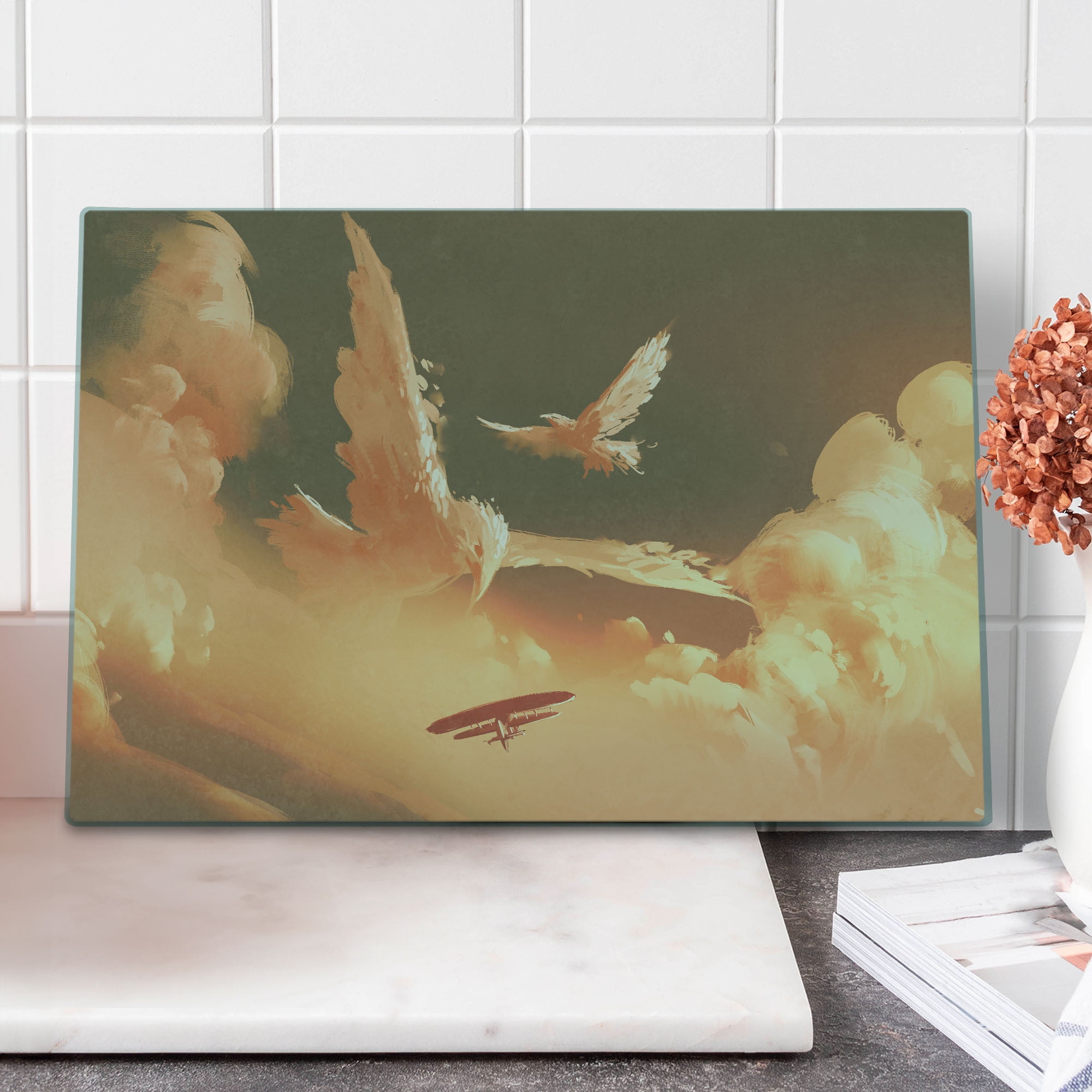 Fantasy Cutting Board, Mythical Phoenix Bird Shaped Fluffy Cloud in ...