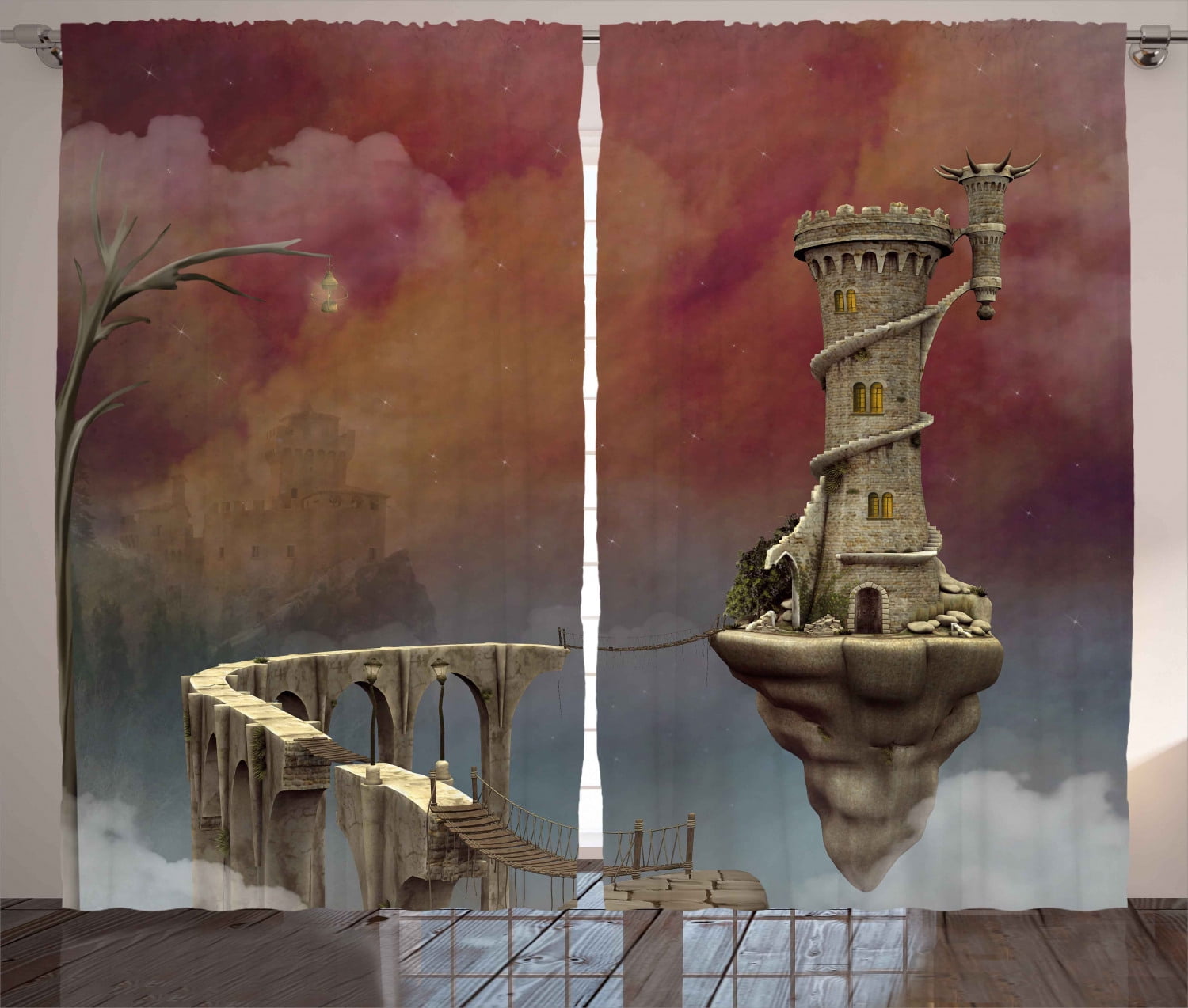 Ambesonne Fantasy Curtains 2 Panel Set, Medieval Castle, 108" x 90 ...