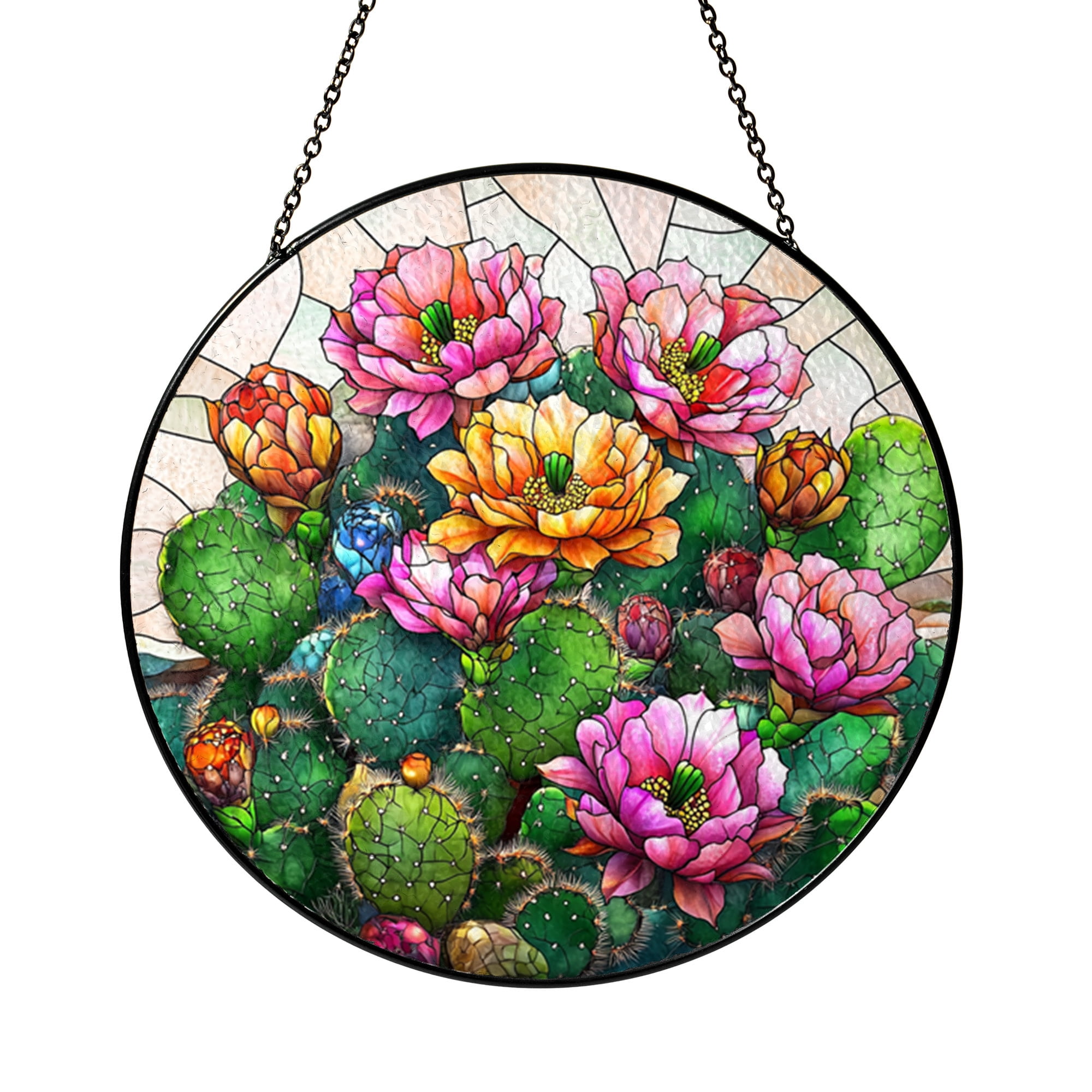Fantasy Desert Cactus Design Stained Glass Style Suncatcher, Decorative ...