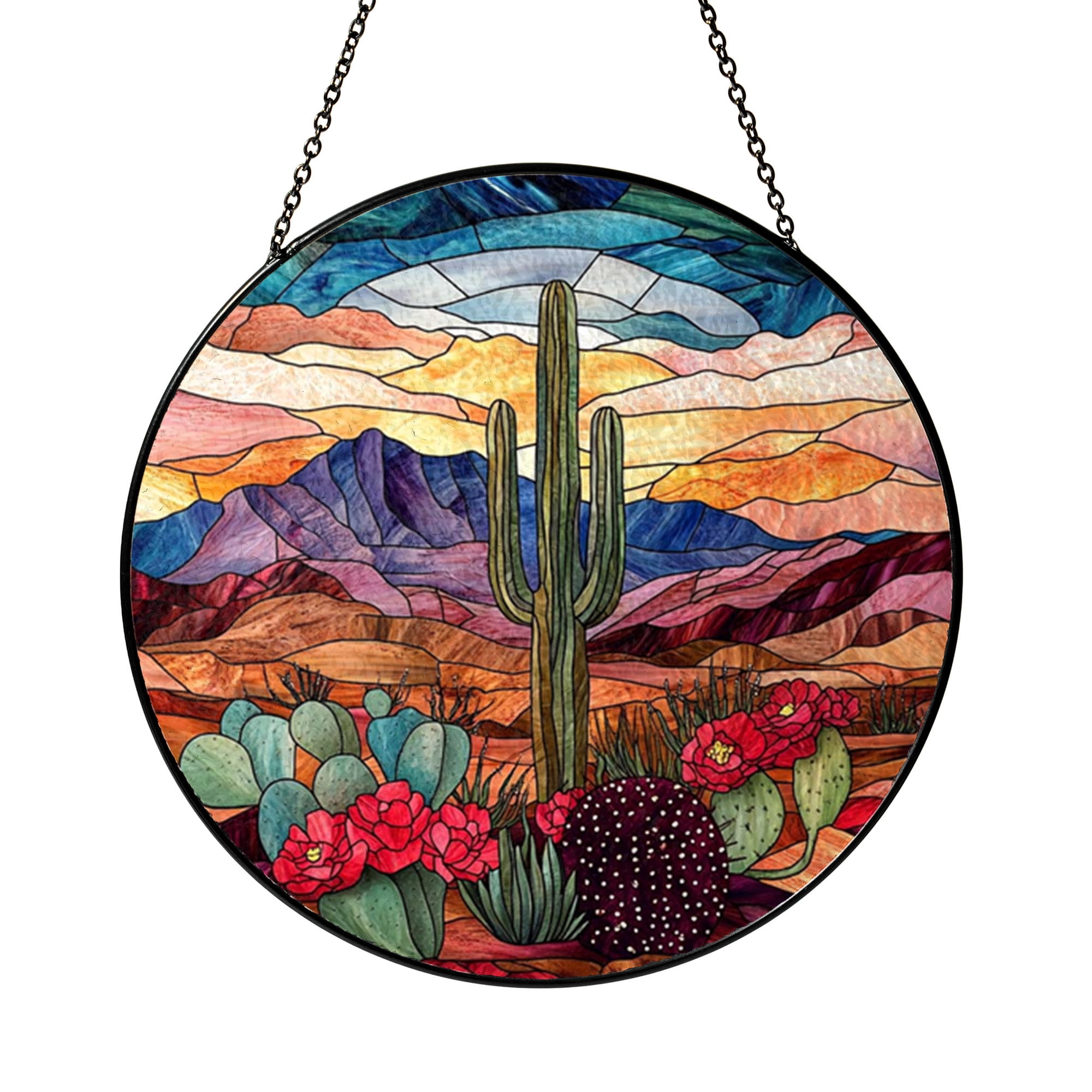 Fantasy Desert Cactus Stained Glass Window Decor – Handmade Hanging Art ...