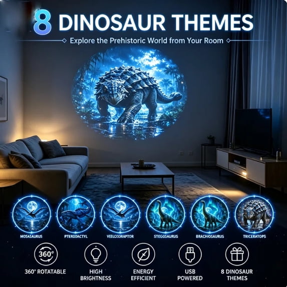 Fantasy Dinosaur Projector Light, USB Powered Moonlight Jurassic Galaxy ...