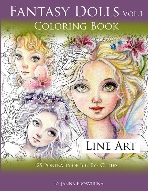 Fantasy Dolls Vol.1 Coloring Book Line Art: 25 Portraits of Big Eye ...