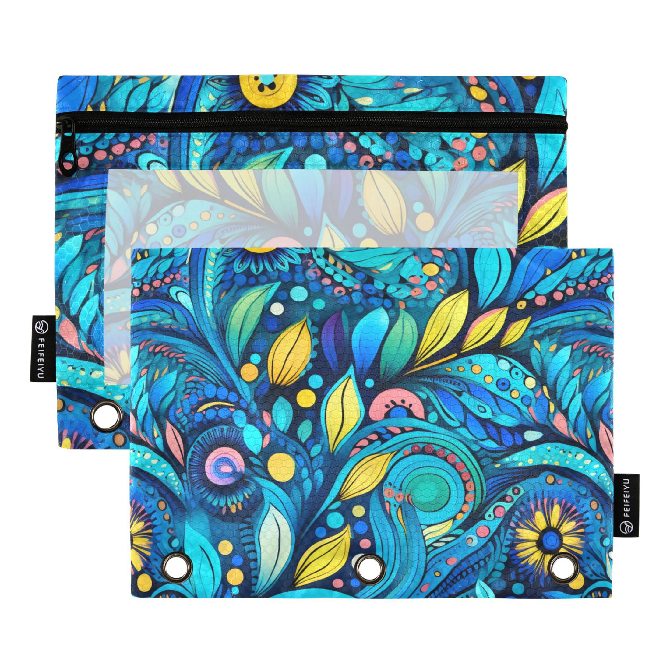 Fantasy Doodle Art Leaf 2 Pack Pencil Pouch for 3 Ring Binder Smooth ...
