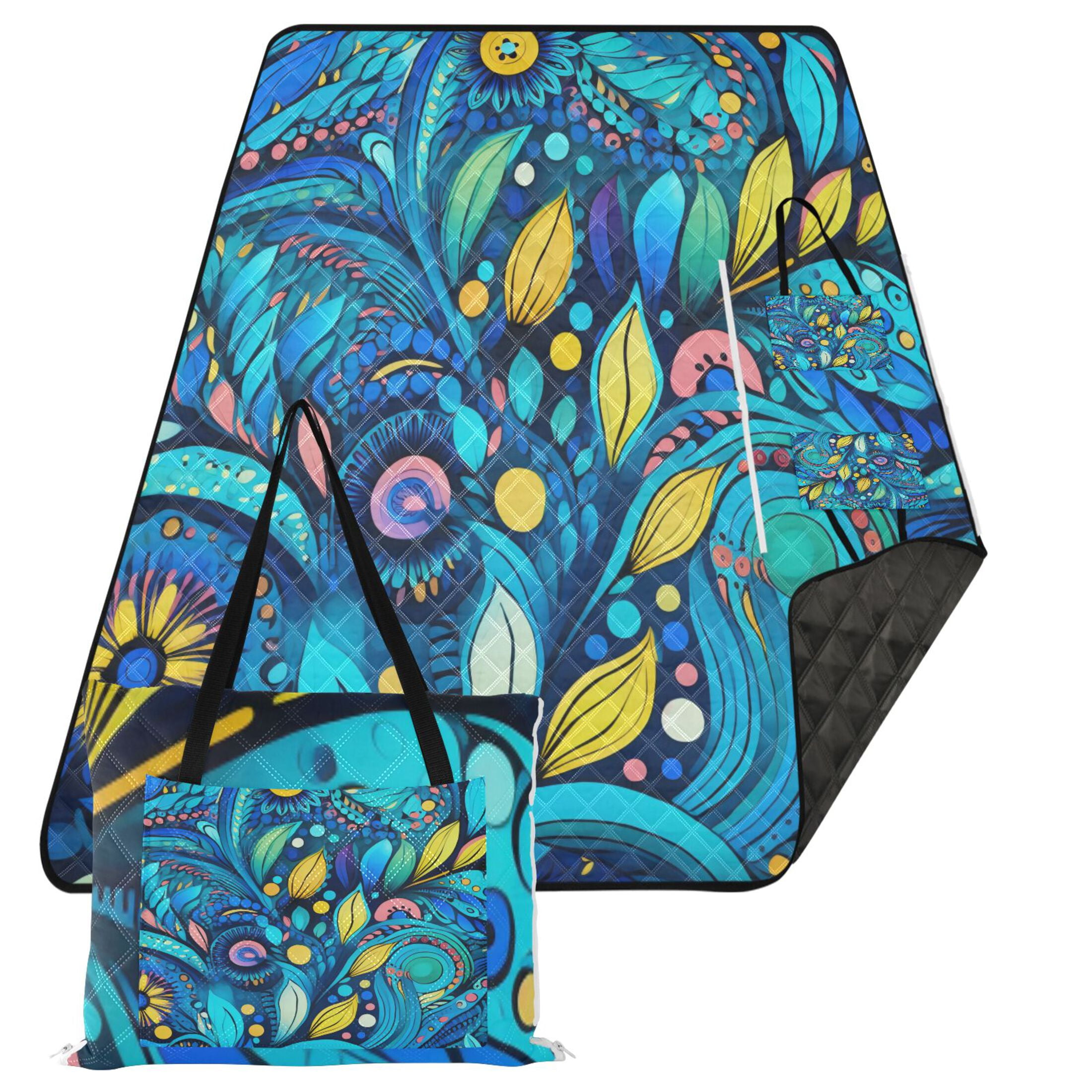 Fantasy Doodle Art Leaf Extra Large Picnic Beach Blanket Waterproof ...