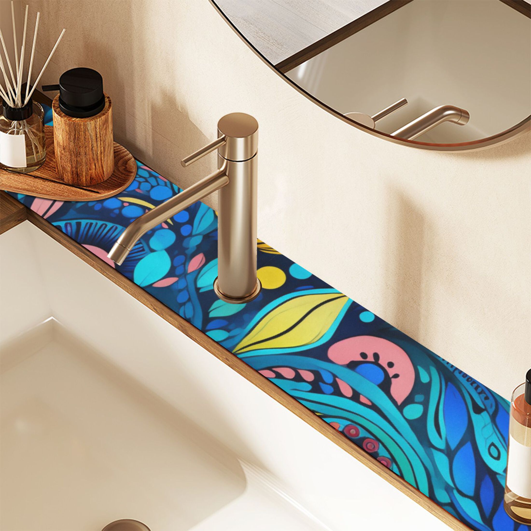 Fantasy Doodle Art Leaf Sink Splash Guard Faucet Drying Mat 30"x5.4 ...