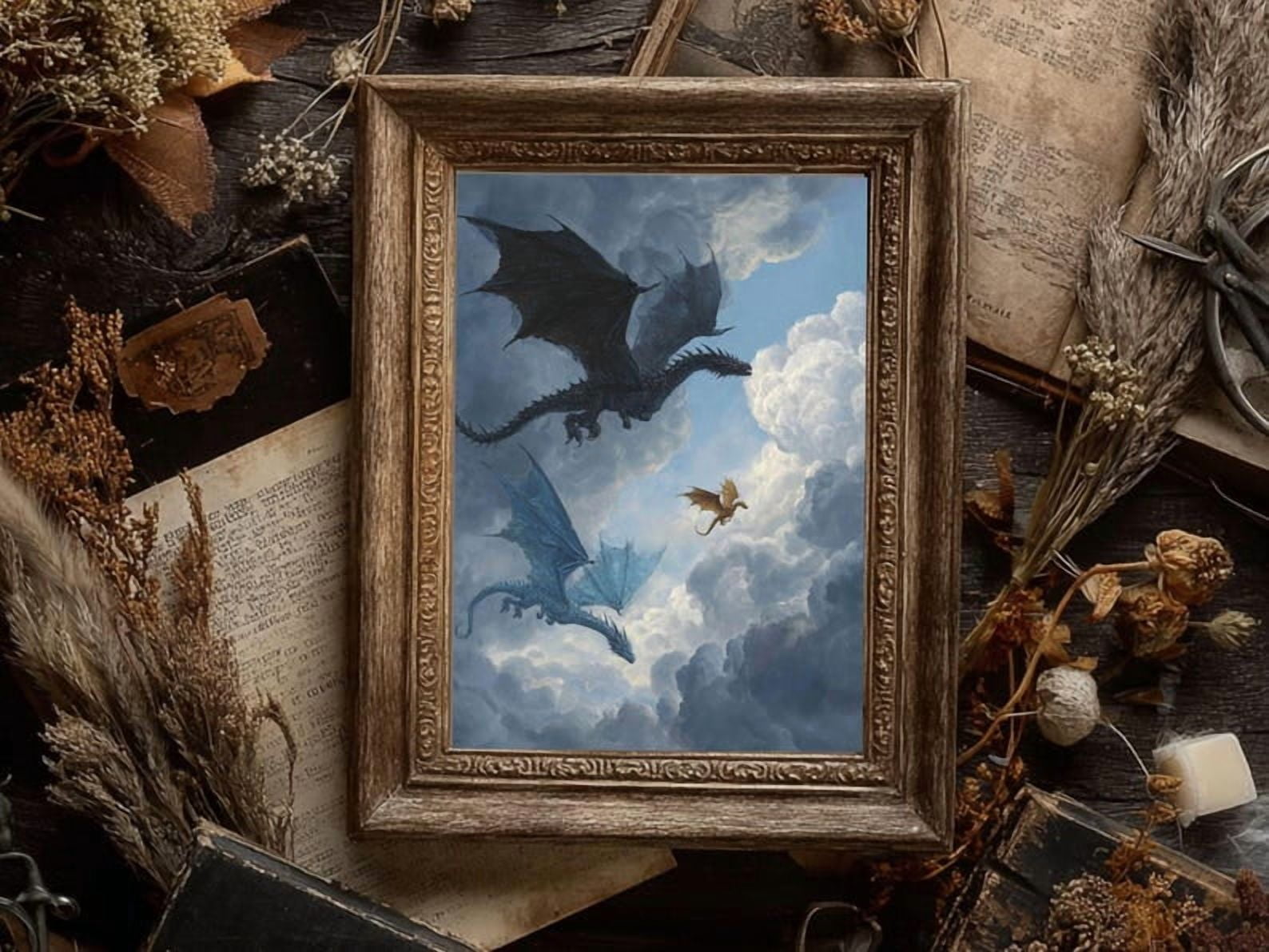 Fantasy Dragon Art Print | Book Inspired Wall Decor | Flying Dragons ...