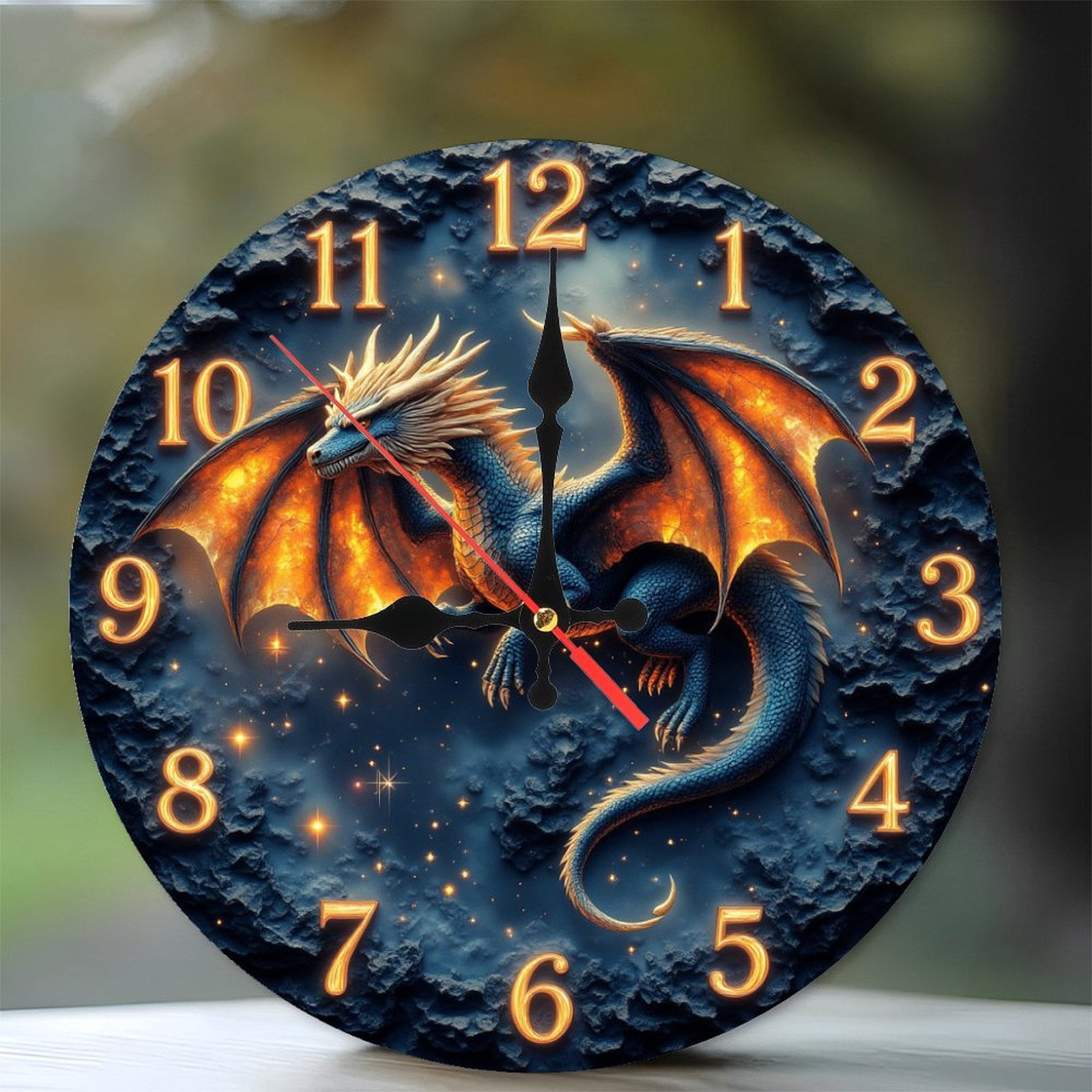Fantasy Dragon Clock 10-Inch Silent Wooden Wall Clock, Battery Operated ...