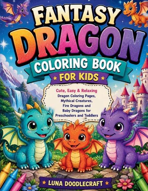Fantasy Dragon Coloring Book for Kids: Cute, Easy & Relaxing Dragon ...