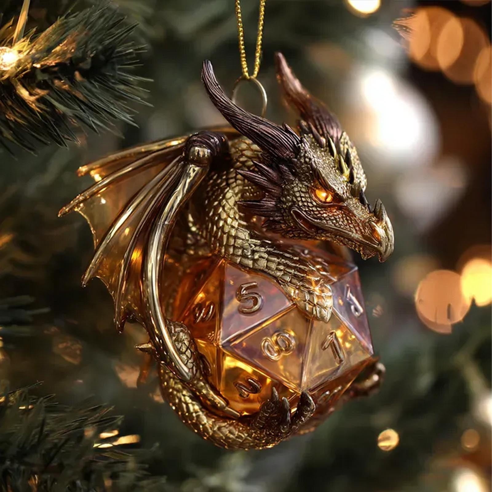 Fantasy Dragon & Dice Acrylic 2D Christmas Ornament, Unique D&D ...