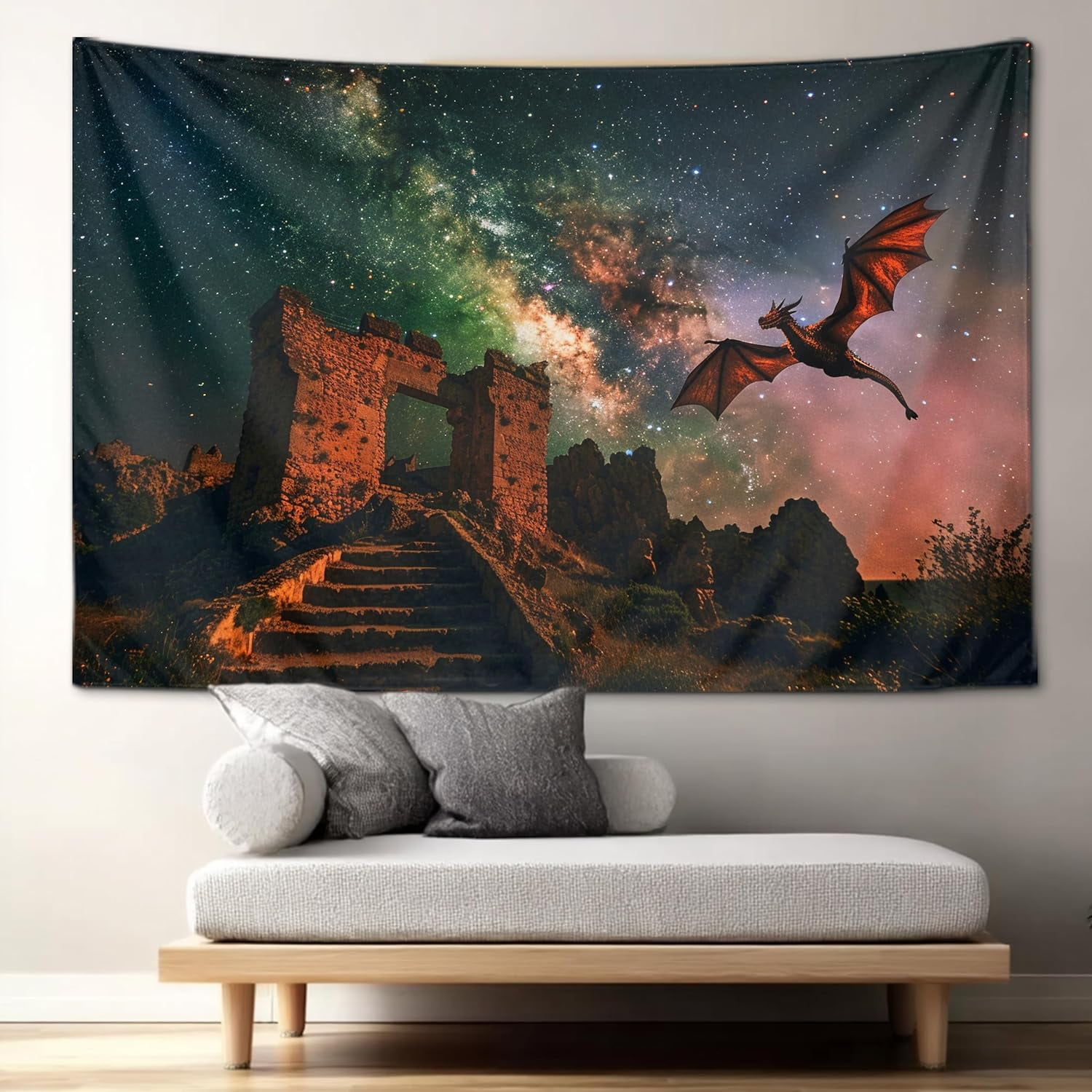 Fantasy Dragon Medieval Fortress Wall Art Tapestry Wall Hanging Decor ...