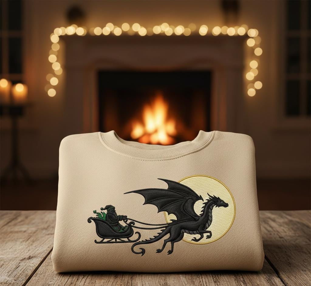 Fantasy Dragon Sleigh Embroidered Sweatshirt – Mythical Christmas ...