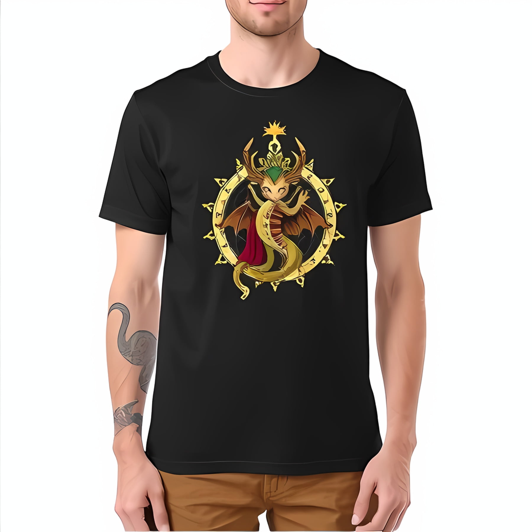 Fantasy Dragon T-Shirt with Gold and Brown Design Crimson Cape Runes ...