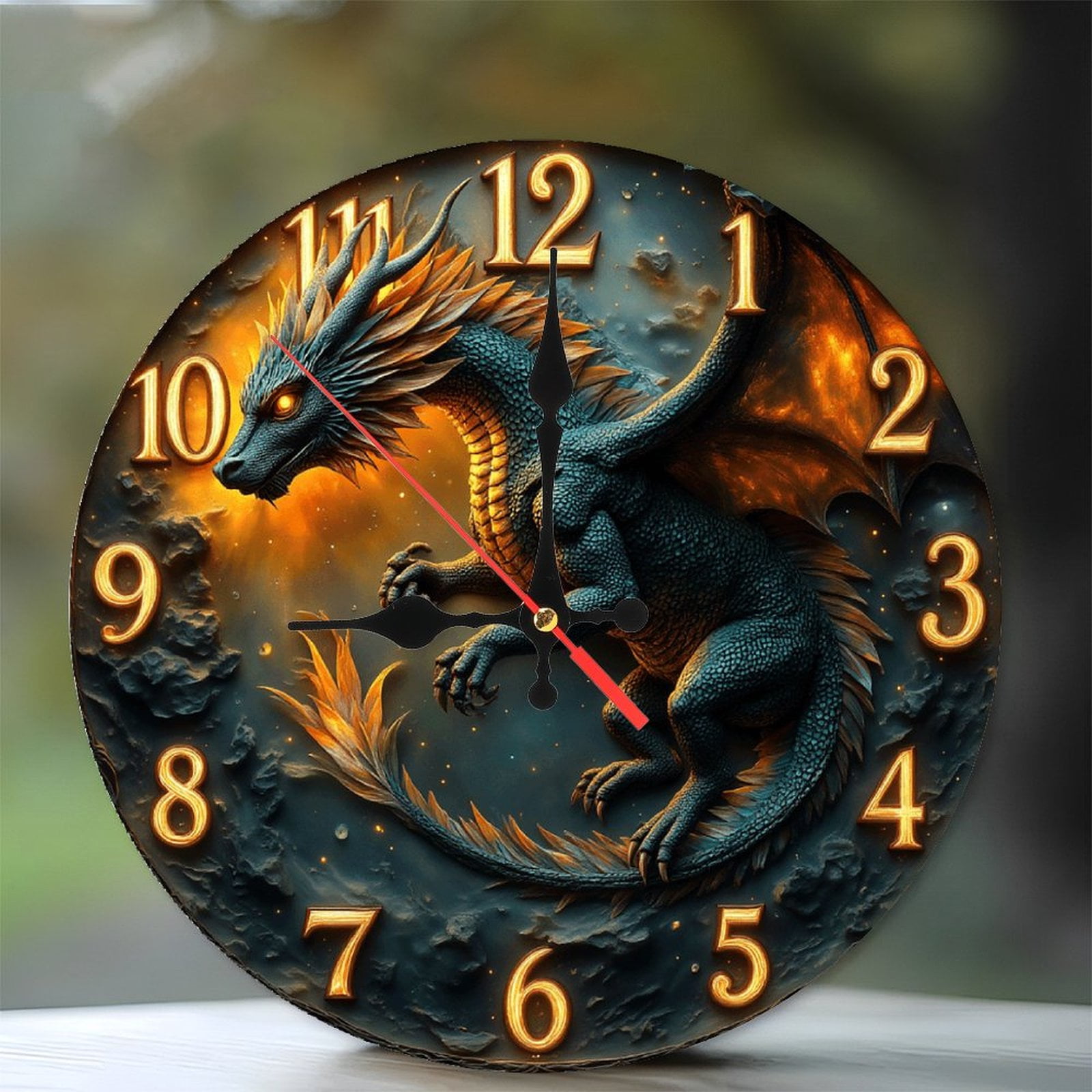 Fantasy Dragon Wall Clock Home Decor Art 10-Inch Silent Wooden Wall Clock, Battery Operated (AA ...