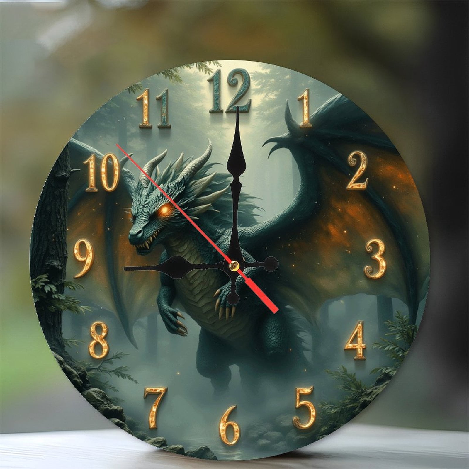 Fantasy Dragon Wall Clock Home Decor Unique Gift 10-Inch Silent Wooden ...