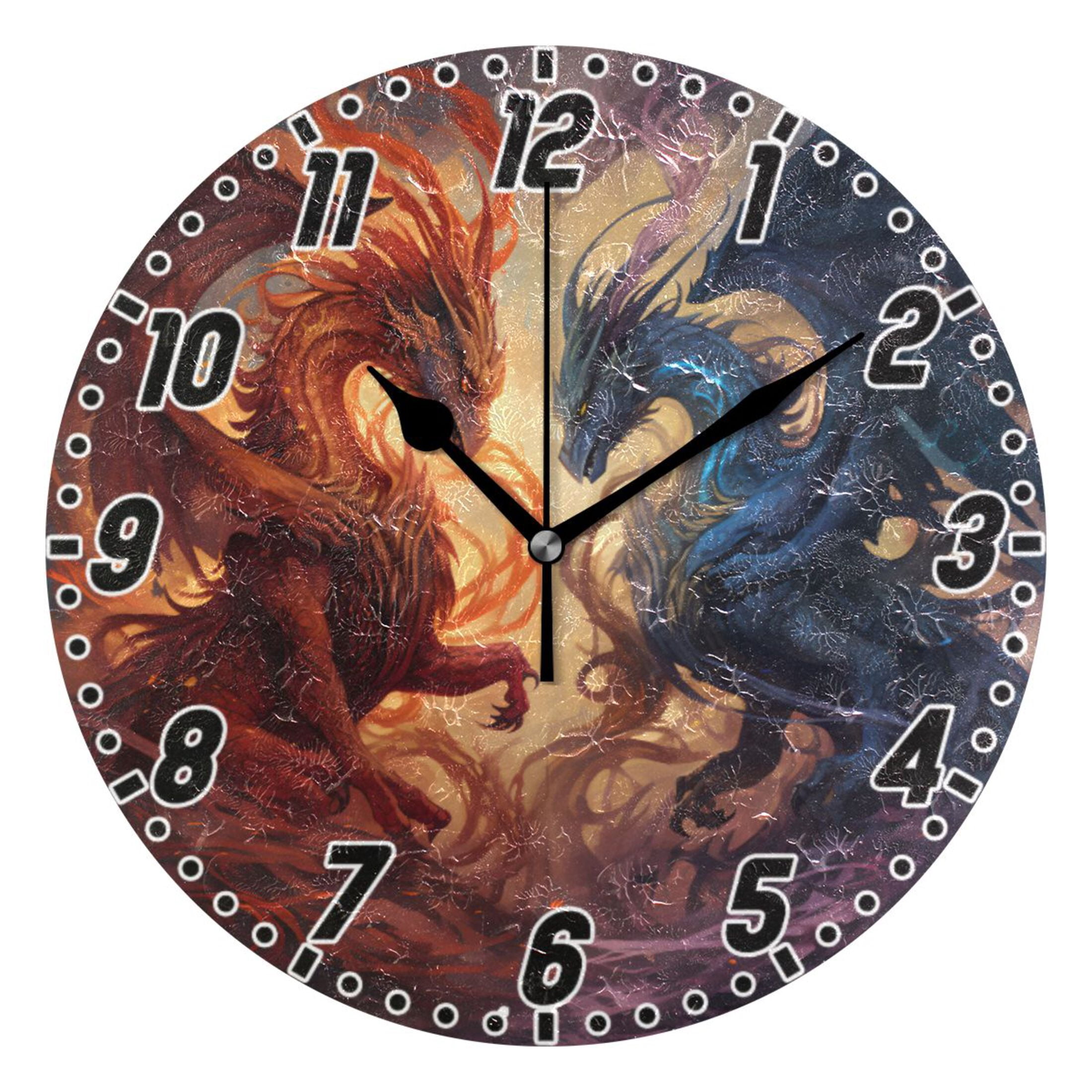 Fantasy Dragons Battle Wall Clock 9.8 inch Battery Operated Clocks Non ...