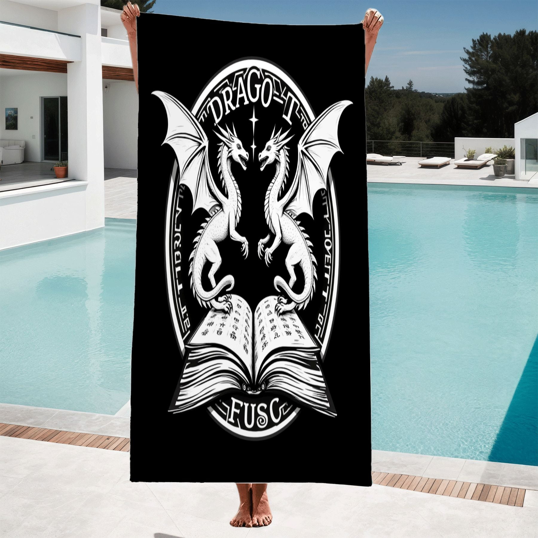 Fantasy Dragons Beach Towel - Intricate Design with Open Book ...