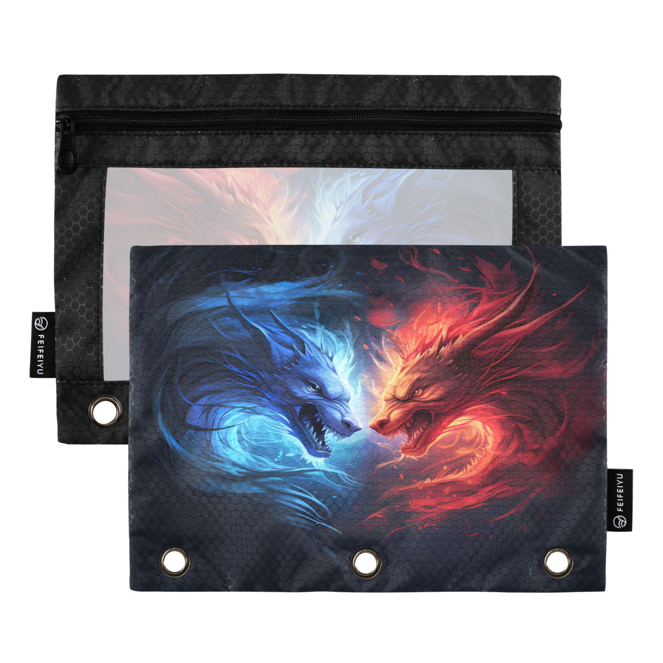 Fantasy Dragons Head 2 Pack Pencil Pouch for 3 Ring Binder Smooth ...