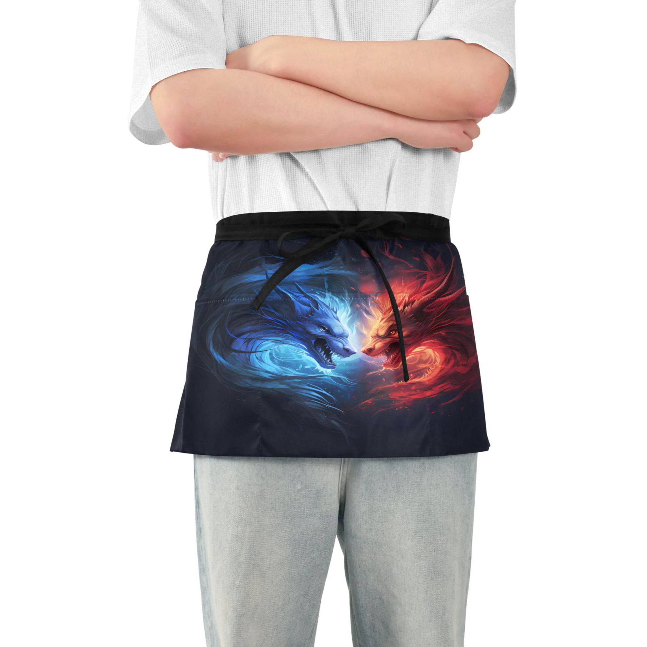 Fantasy Dragons Head Server Apron with 3 Pockets Waterproof Waitress ...