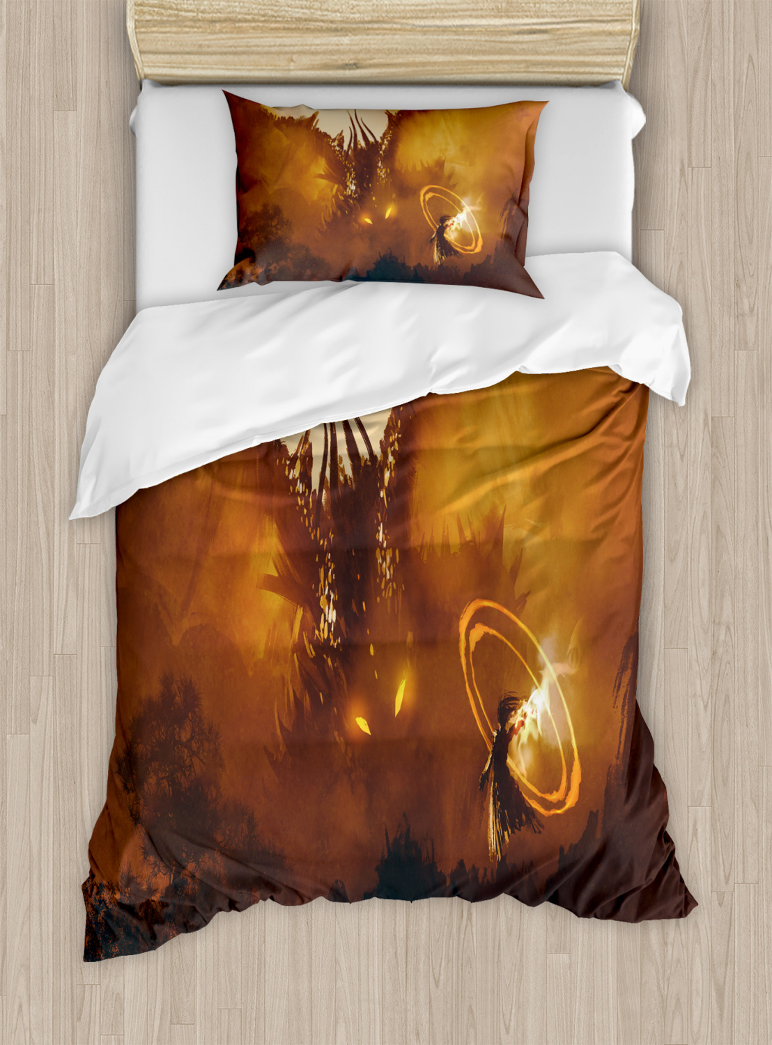 Fantasy Duvet Cover Set, Calling of the Dragon Magician for Evil Powers ...