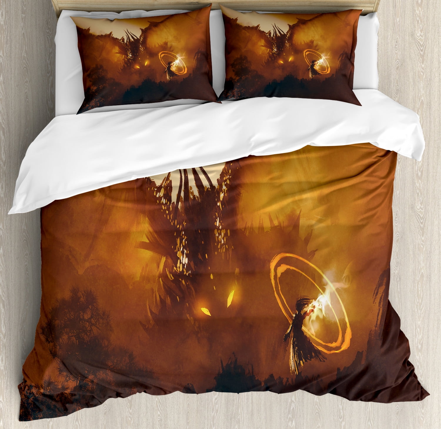 Fantasy Duvet Cover Set, Calling of the Dragon Magician for Evil Powers ...