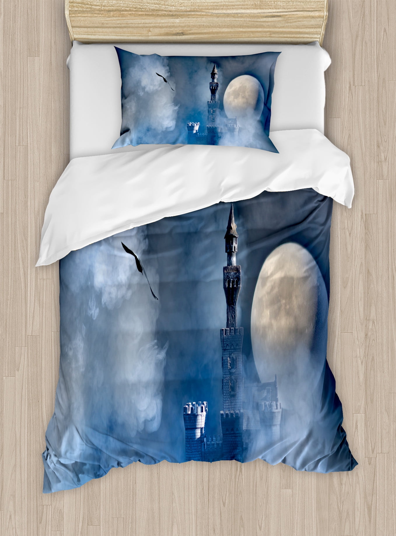 Fantasy Duvet Cover Set, Castle on Clouds at Moon Night Scary Gothic ...