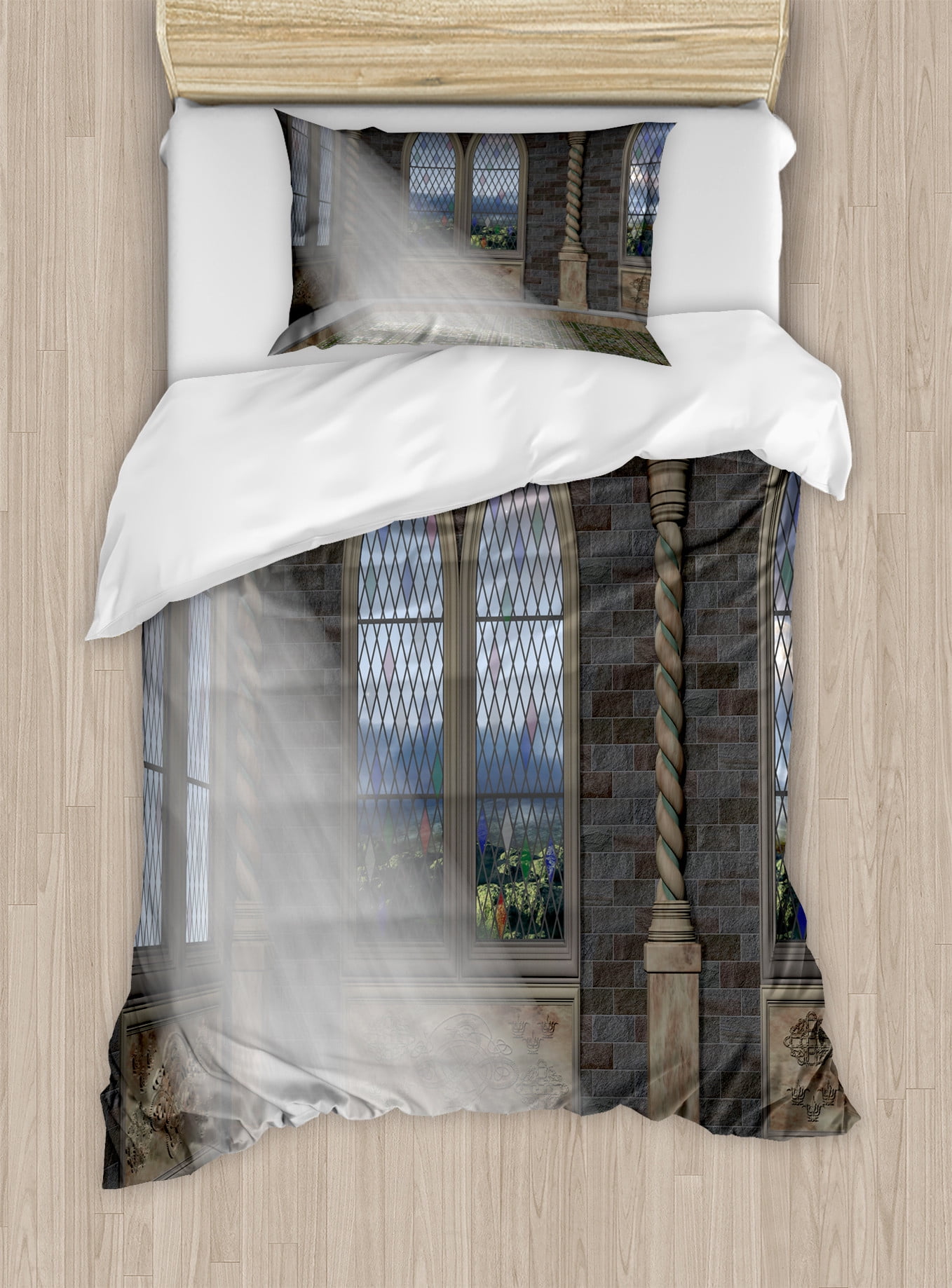 Fantasy Duvet Cover Set, Crepuscular Rays Streaming Through Stained ...