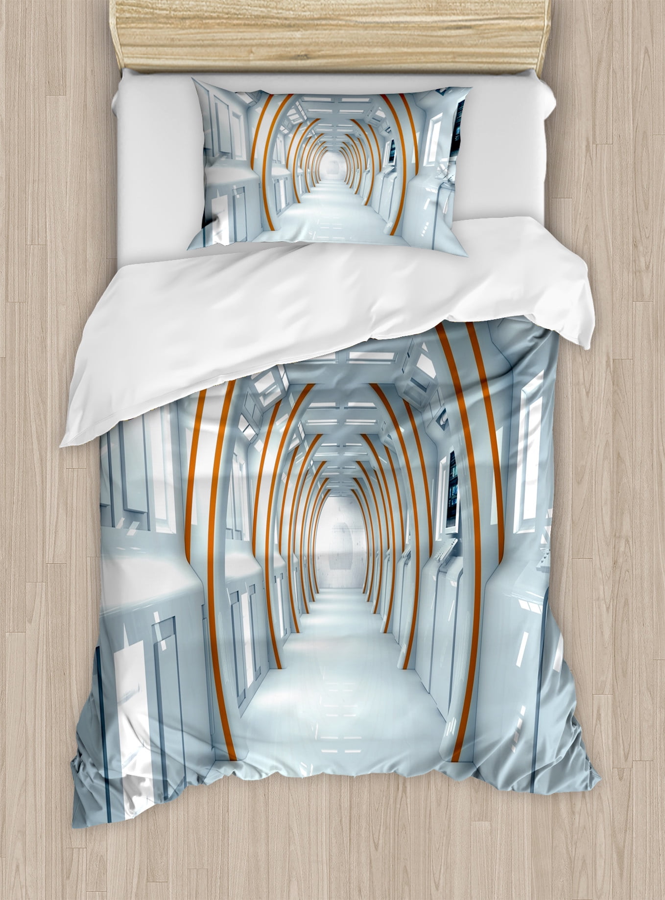 Fantasy Duvet Cover Set, Futuristic Hallway of Spaceship Digital ...