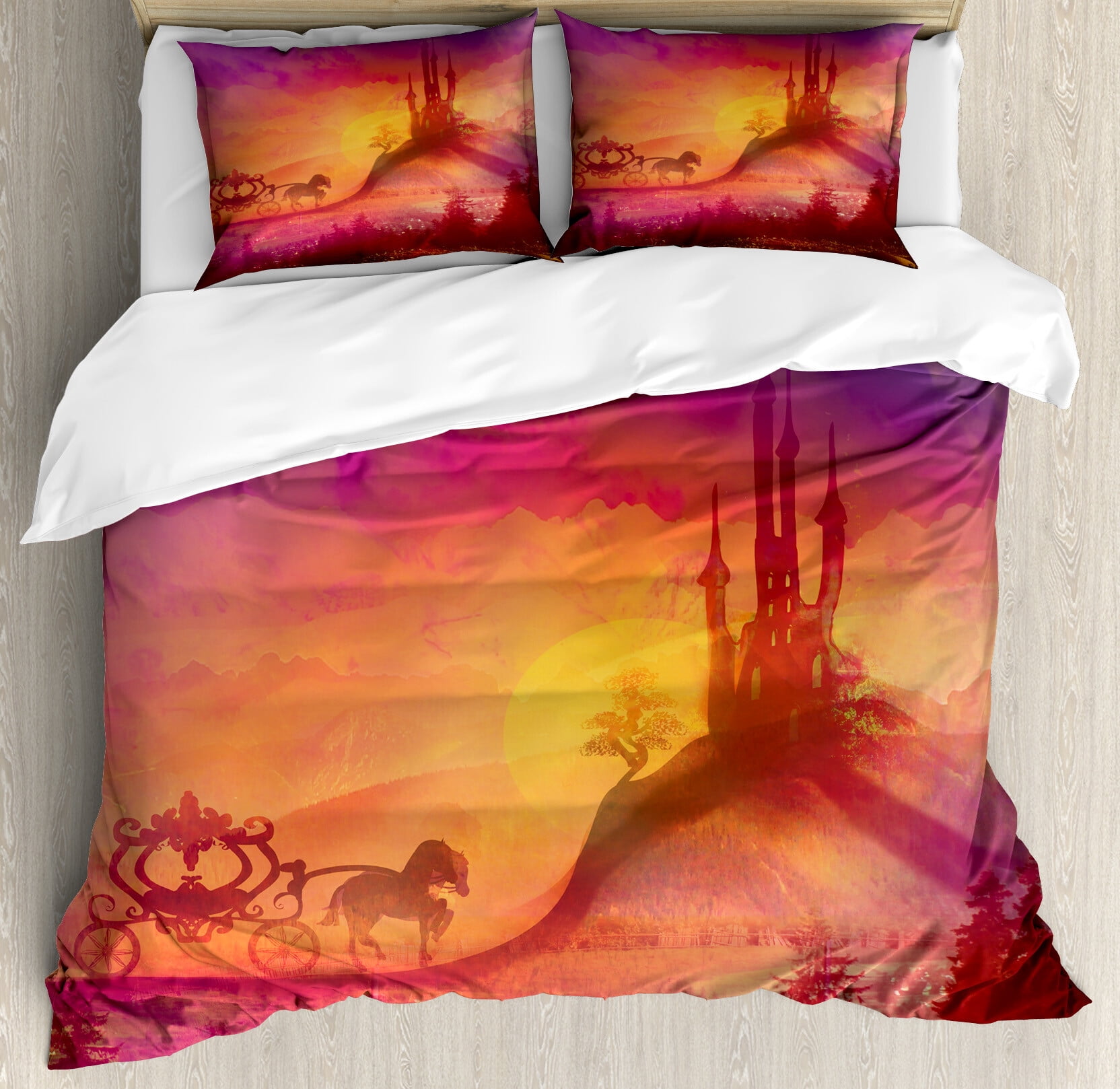 Fantasy Duvet Cover Set, Gothic Medieval Castle and Carriage Horse ...