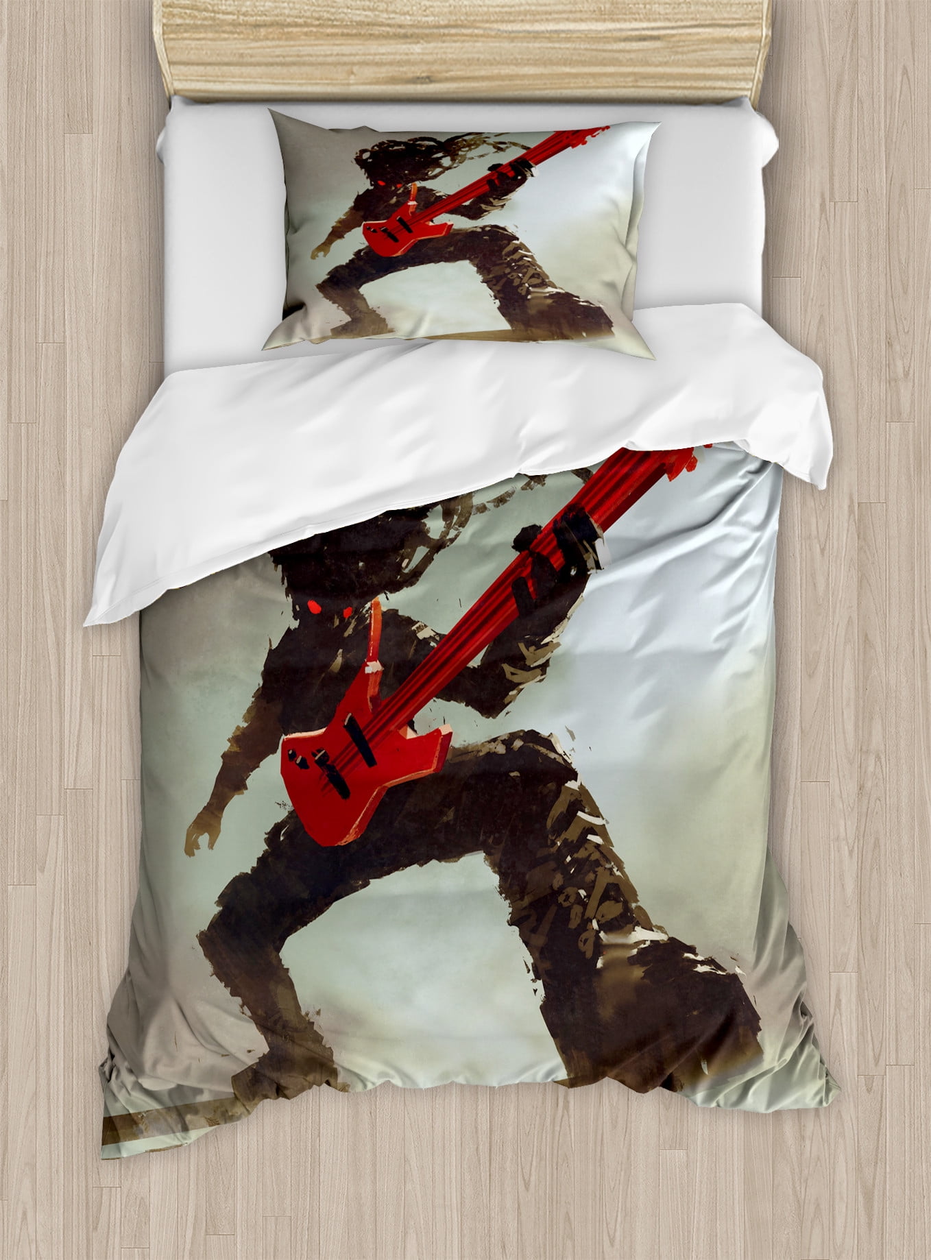 Fantasy Duvet Cover Set, Rocker Guitarist Playing Bass Headbanging ...