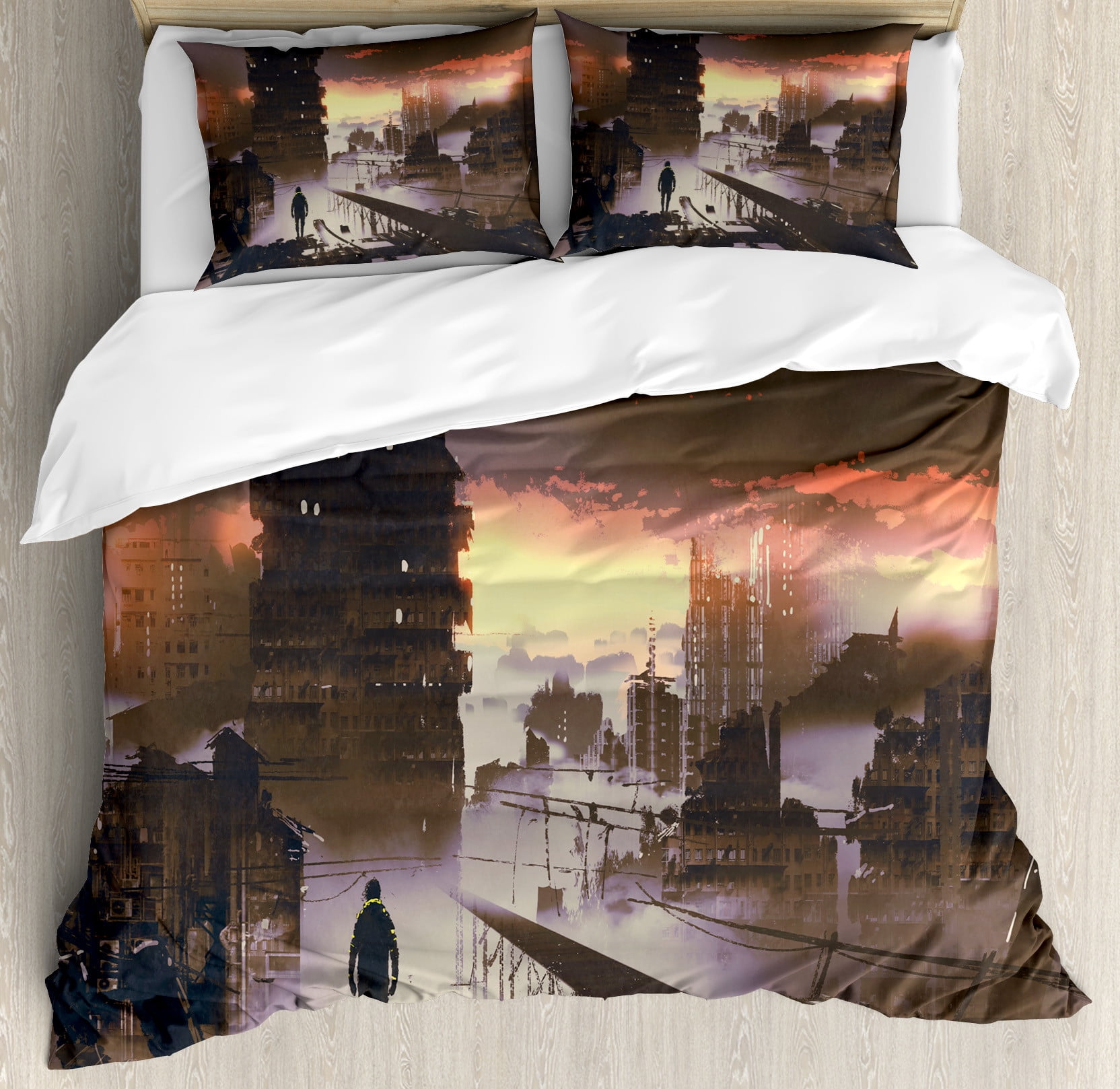 Fantasy Duvet Cover Set, Science Fiction Abandoned City with Robot ...
