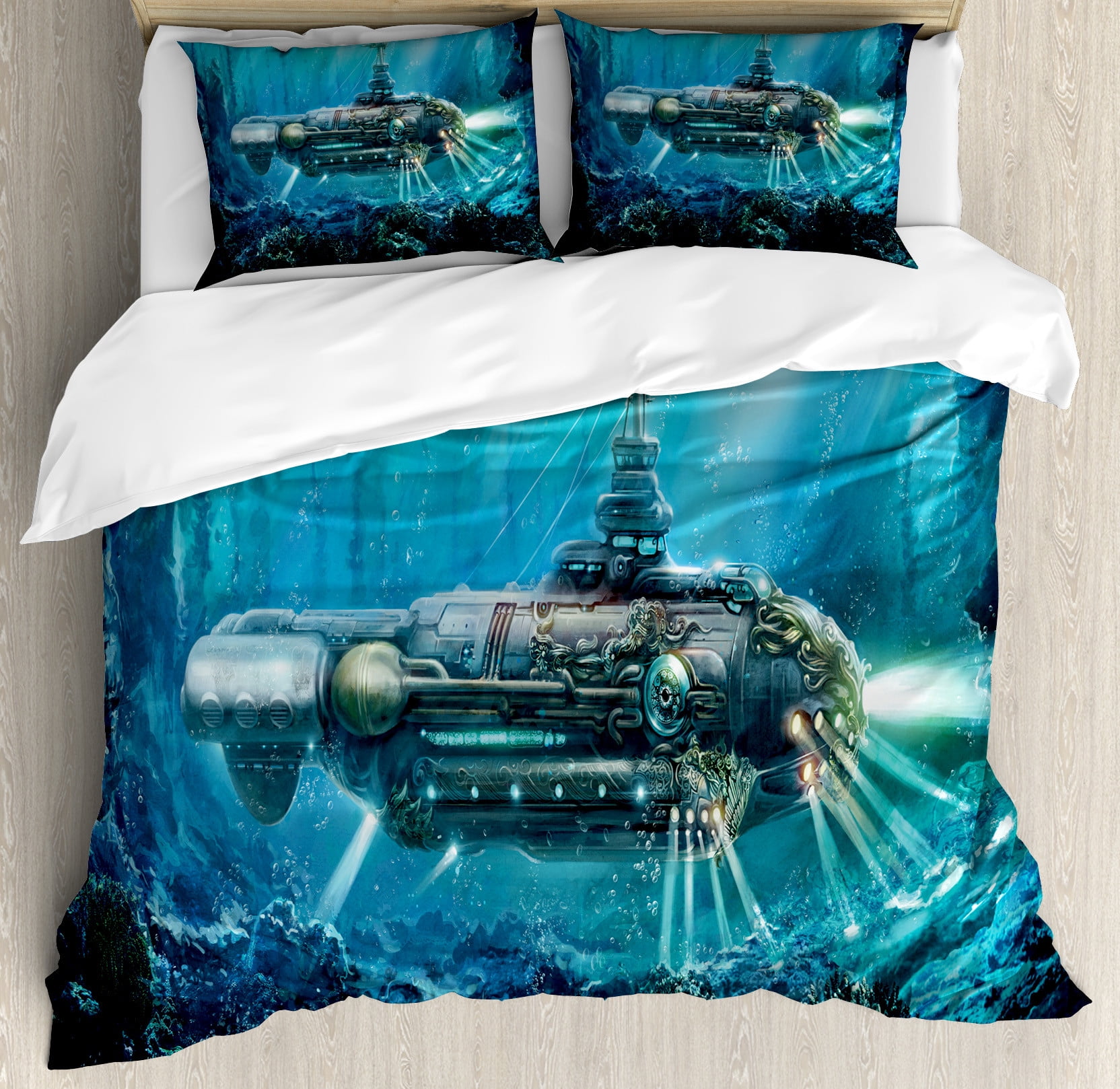 Fantasy Duvet Cover Set, Science Fiction Inspired Submarine Underwater ...