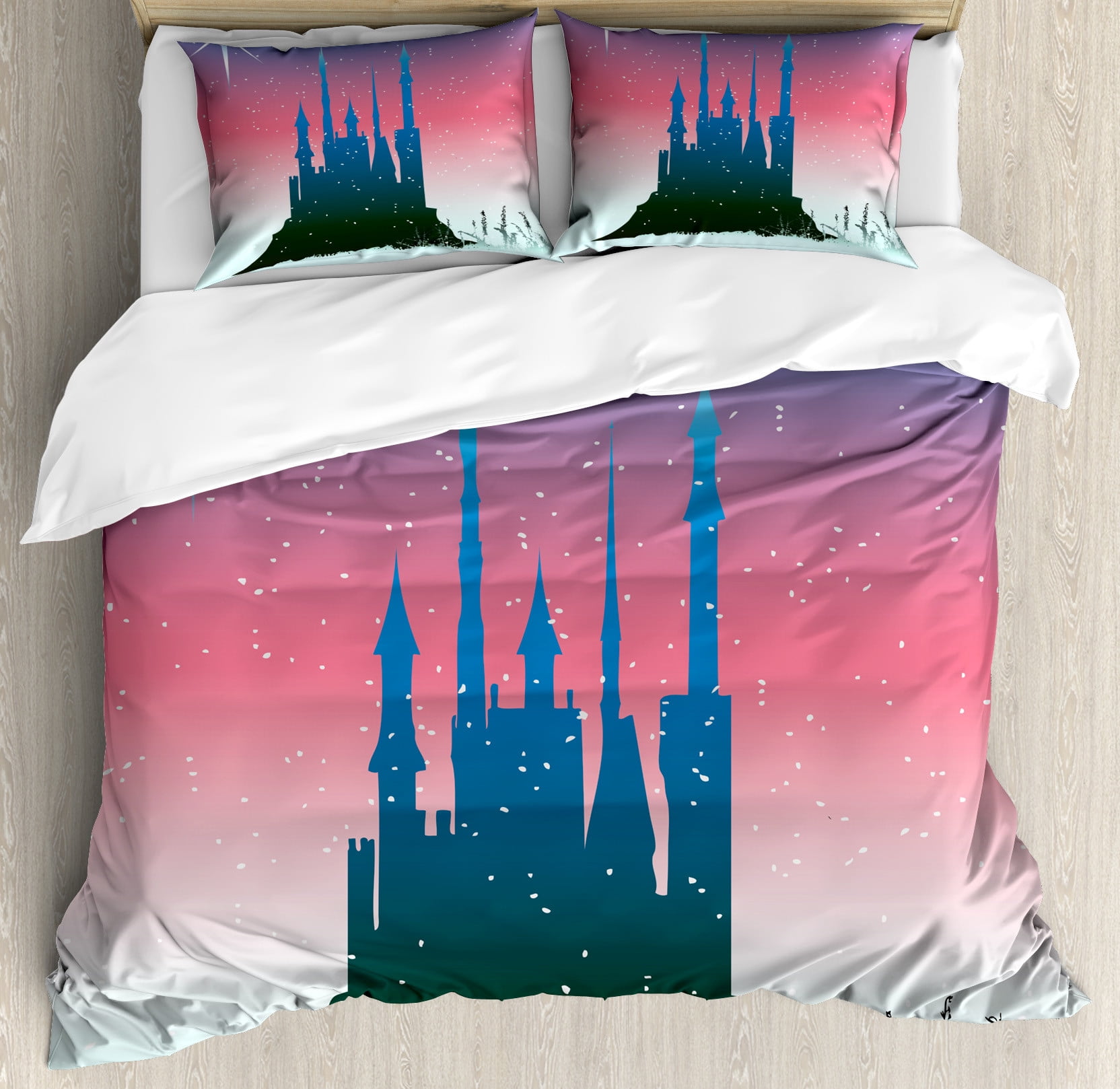 Fantasy Duvet Cover Set, Silhouette of Medieval Tale Castle with Stars ...
