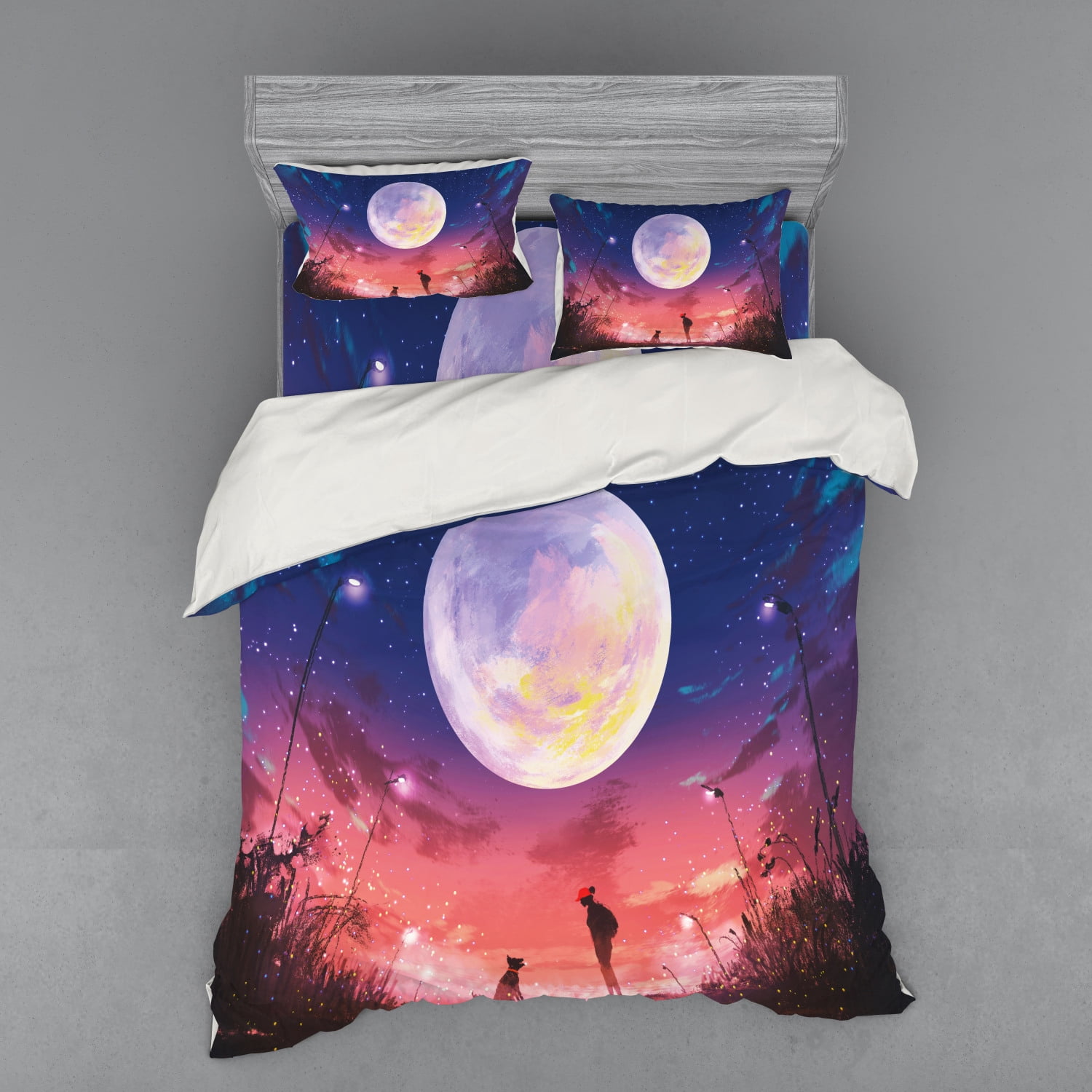 Ambesonne Fantasy Bedding Set 4 Pcs, Dog Under Huge Moon, Queen, Navy ...