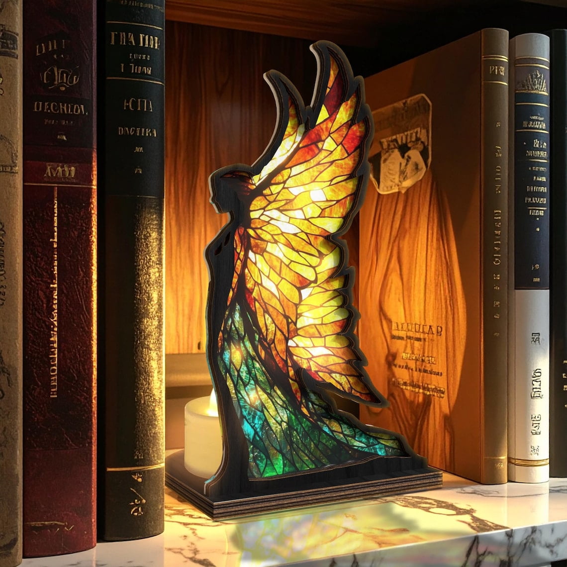Fantasy Fairy Book Nook with Candle, Glowing Book End, Cozy Library ...