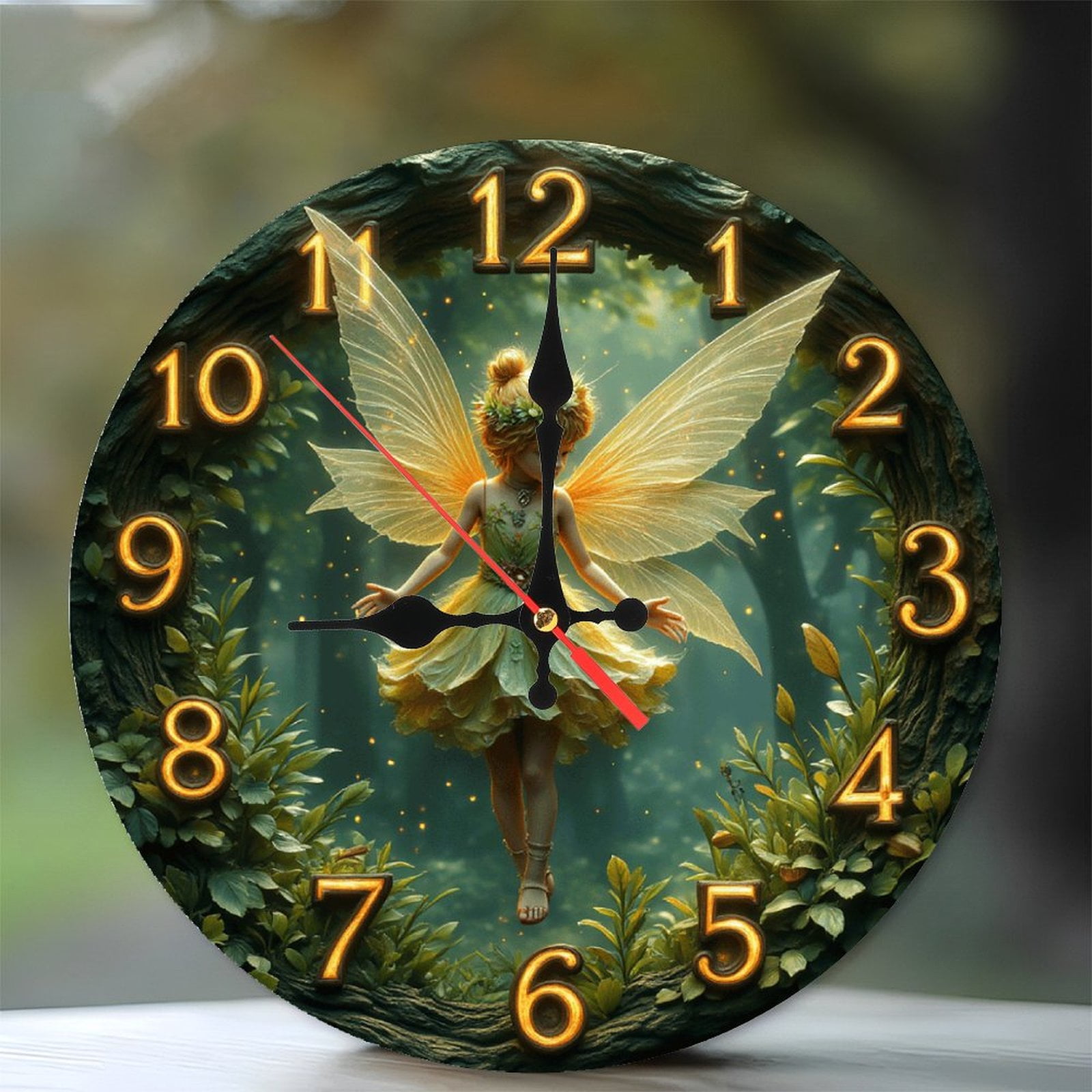 Fantasy Fairy Clock Decorative Wall Art 10-Inch Silent Wooden Wall Clock, Battery Operated (AA ...