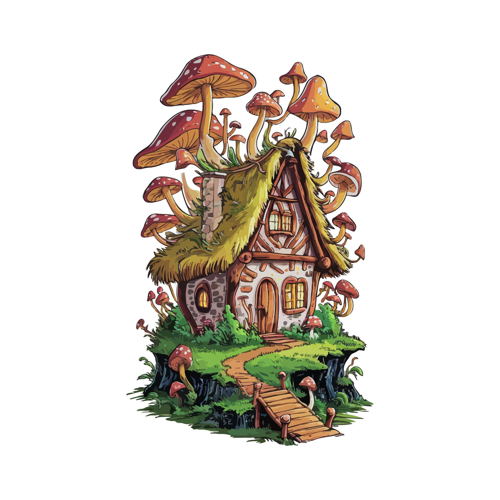 Fantasy Fairy Mushroom Beautiful House Home Wall Art Sticker Designs ...