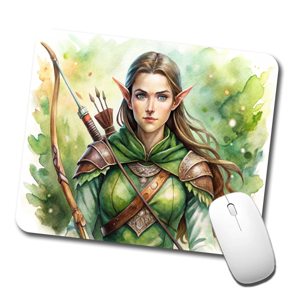 Fantasy Female Elven Ranger Watercolor Mouse Pad Low Profile Gaming Mat ...