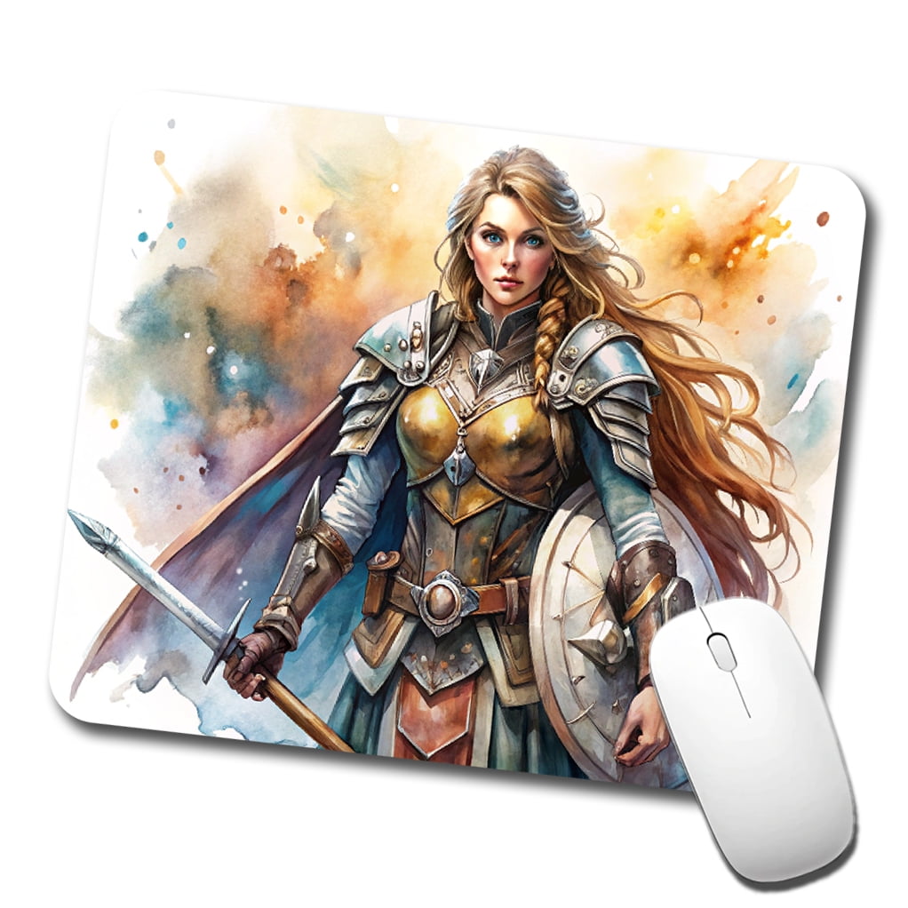 Fantasy Female Warrior Paladin Watercolor Mouse Pad Low Profile Gaming ...
